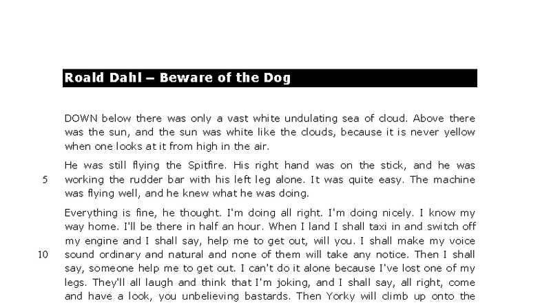 Roald Dahl's 'Beware of the Dog' - A Study Analysis - Studocu