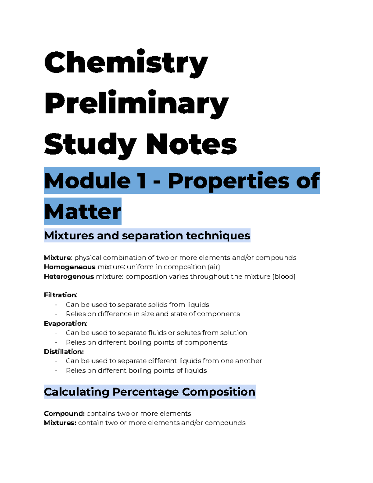 Chemistry - Chem notes - Chemistry Preliminary Study Notes Module 1 ...