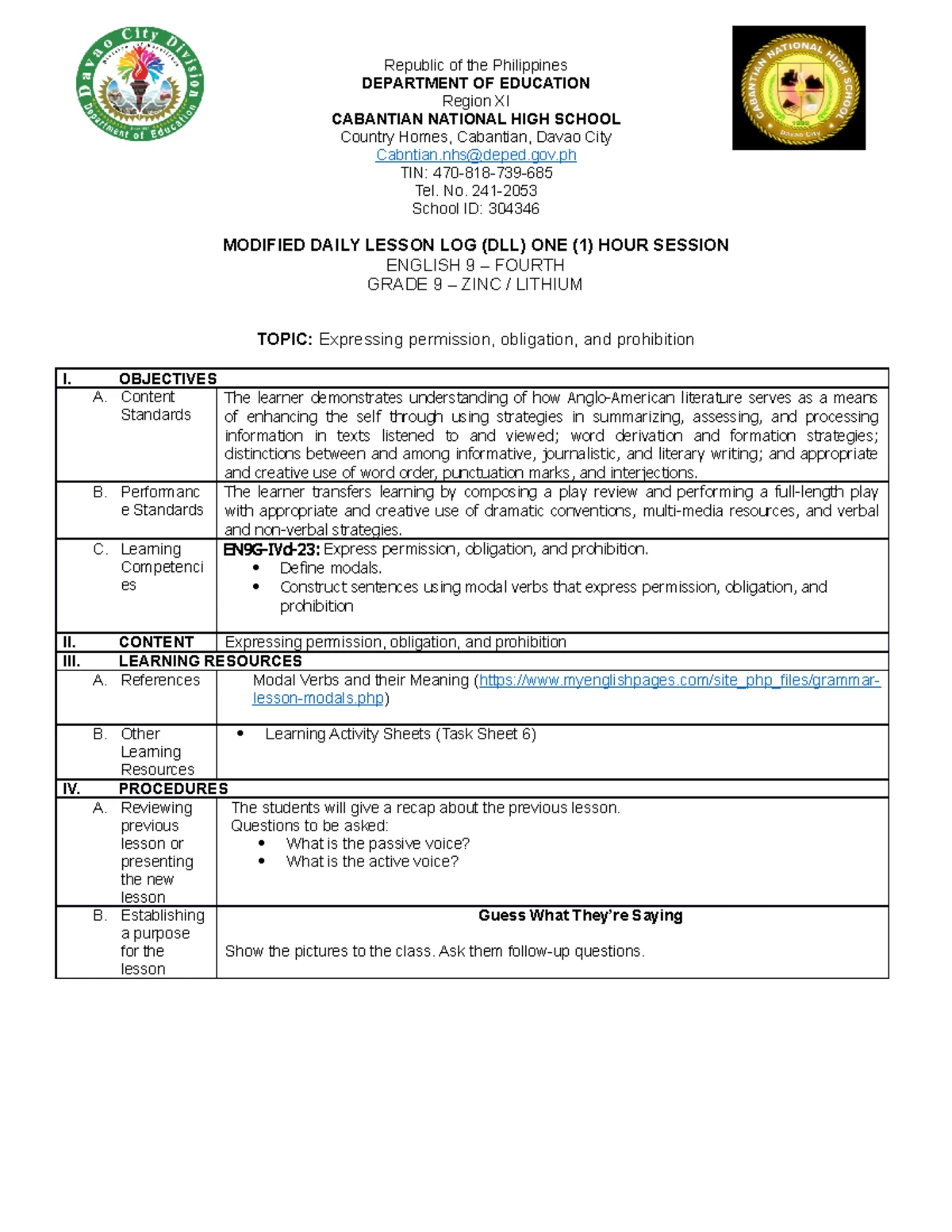 Lesson-plan - DETAILED LESSON PLAN School Marilog National High School ...