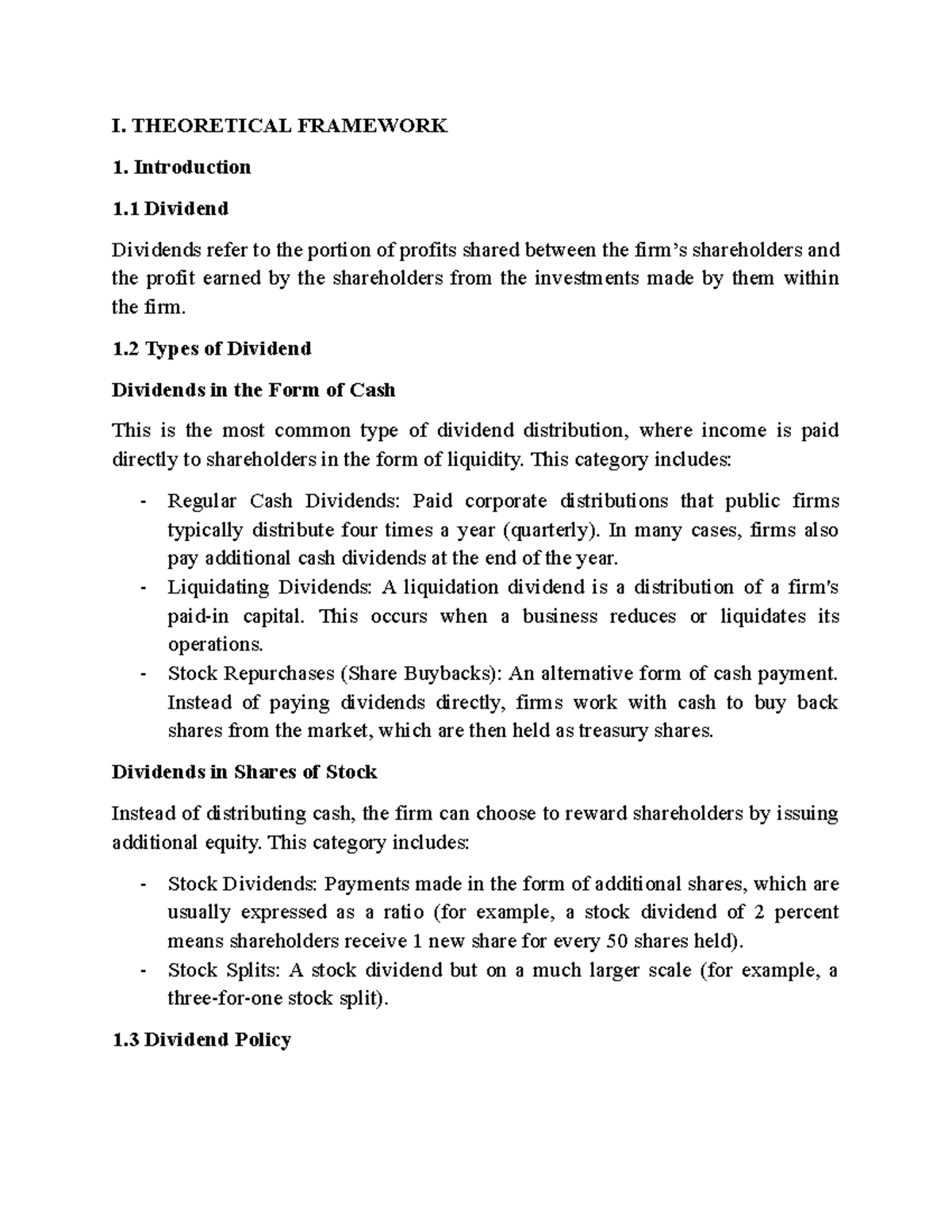 Corporate Finance: Theoretical Framework on Dividends and Policies ...