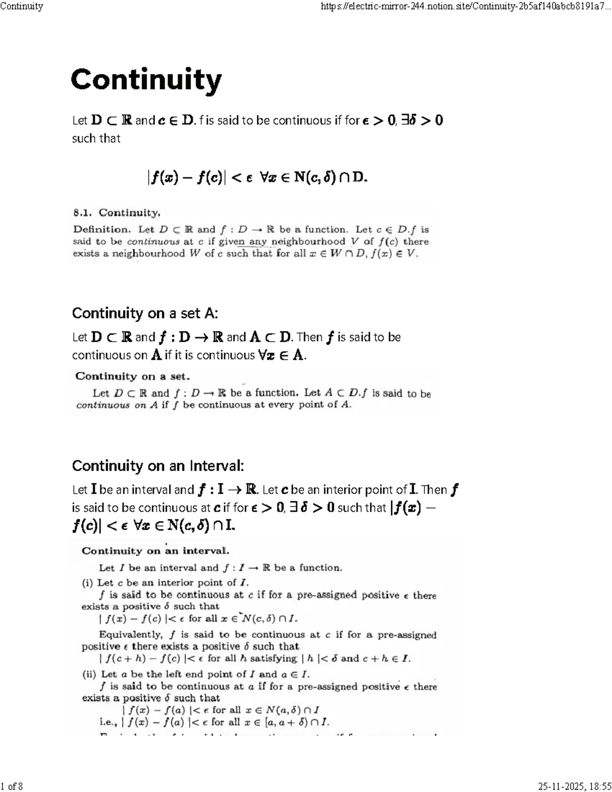 Continuity Concepts and Theorems - Math 101 Lecture Notes - Studocu