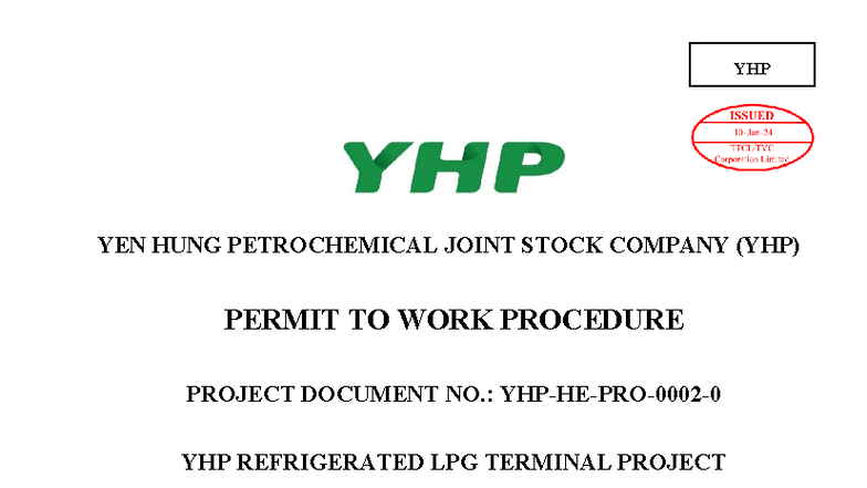 YHP-HE-PRO-0002-0 Permit to Work Procedure for LPG Terminal Project ...