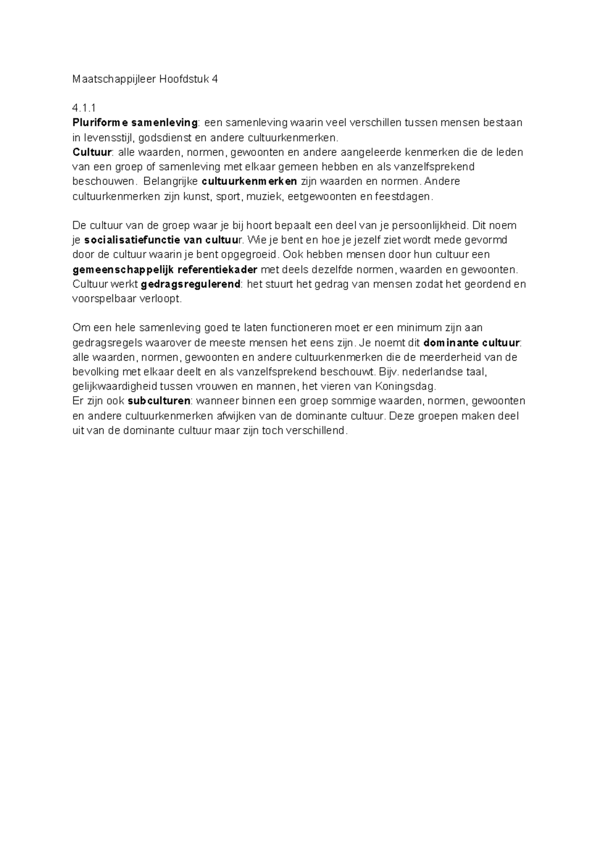Maatschappijleer Hoofdstuk 4: Pluriforme Samenleving en ...