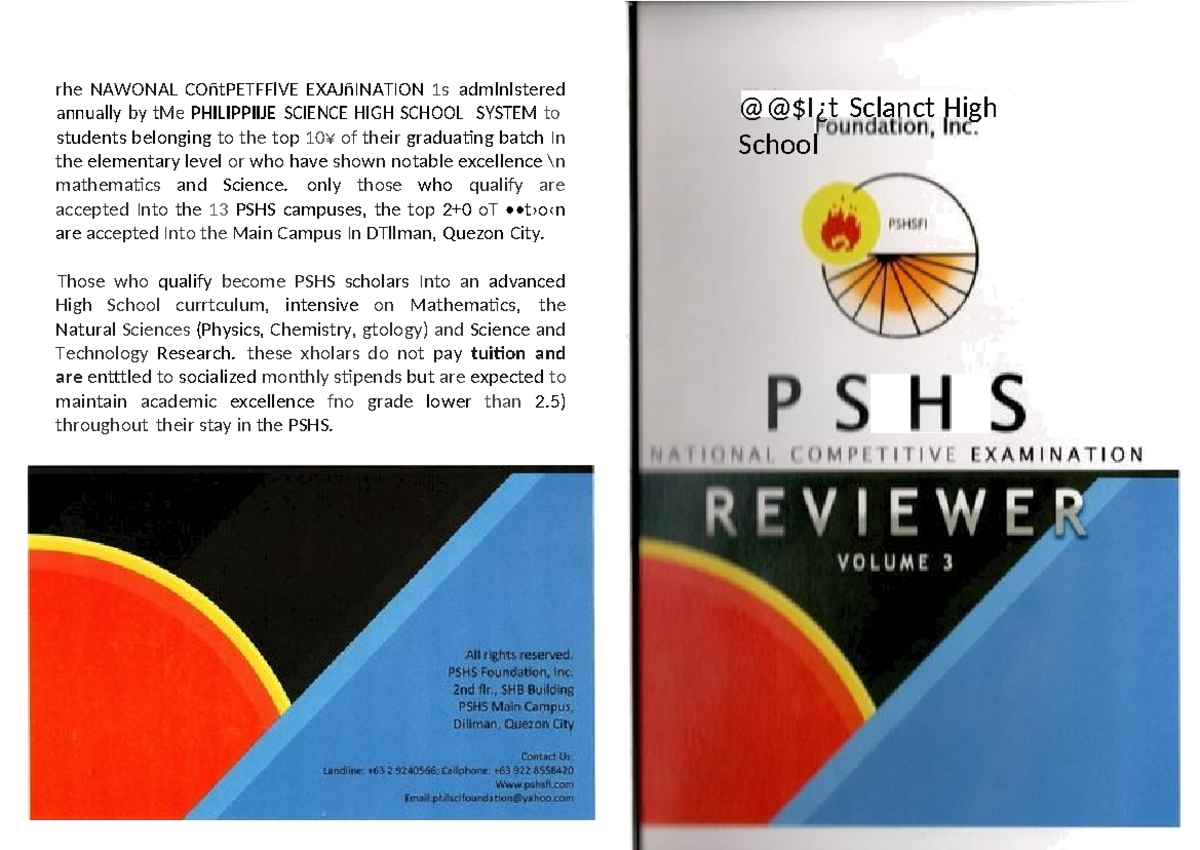 PSHS National Competitive Exam Reviewer: Math & Science Focus - Studocu