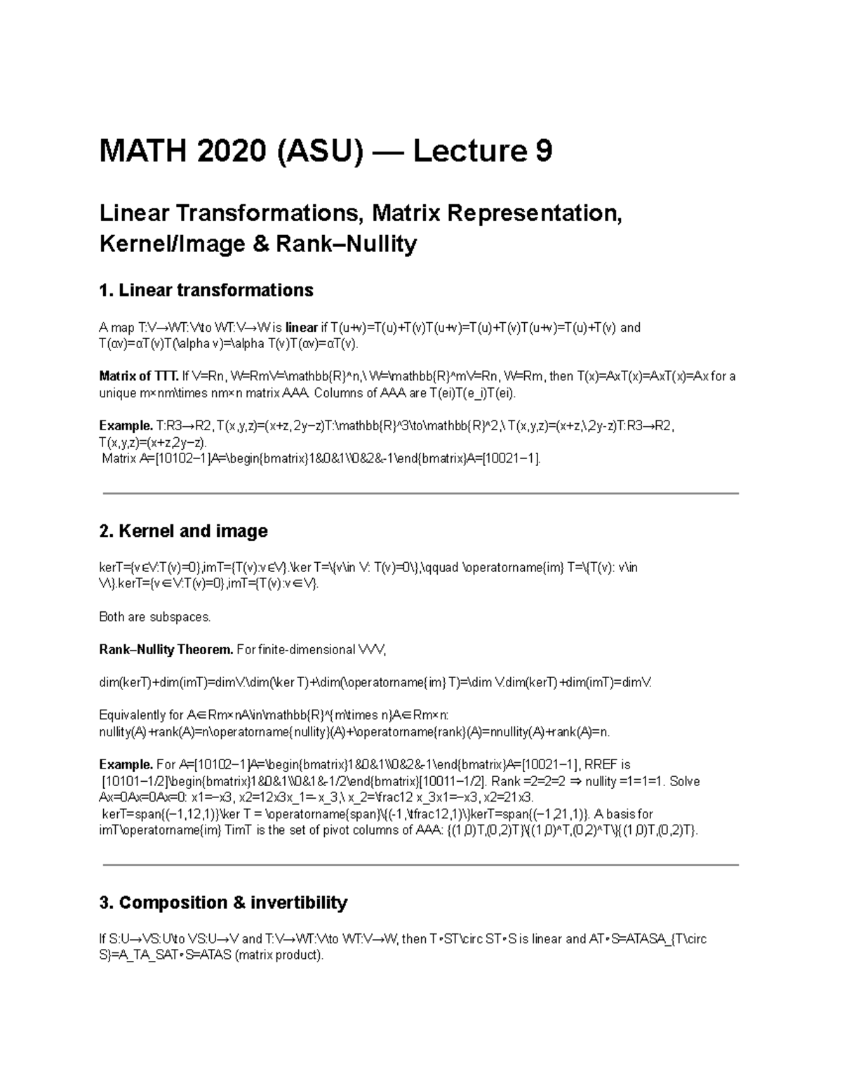 MATH 2020 (ASU) Lecture 9 - Linear Transformations & Matrix Theory ...