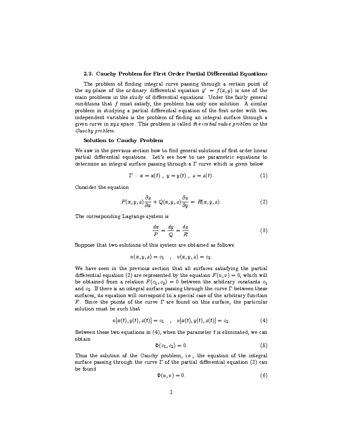 Cauchy Problem for First-Order PDEs: Integral Curves & Solutions - Studocu