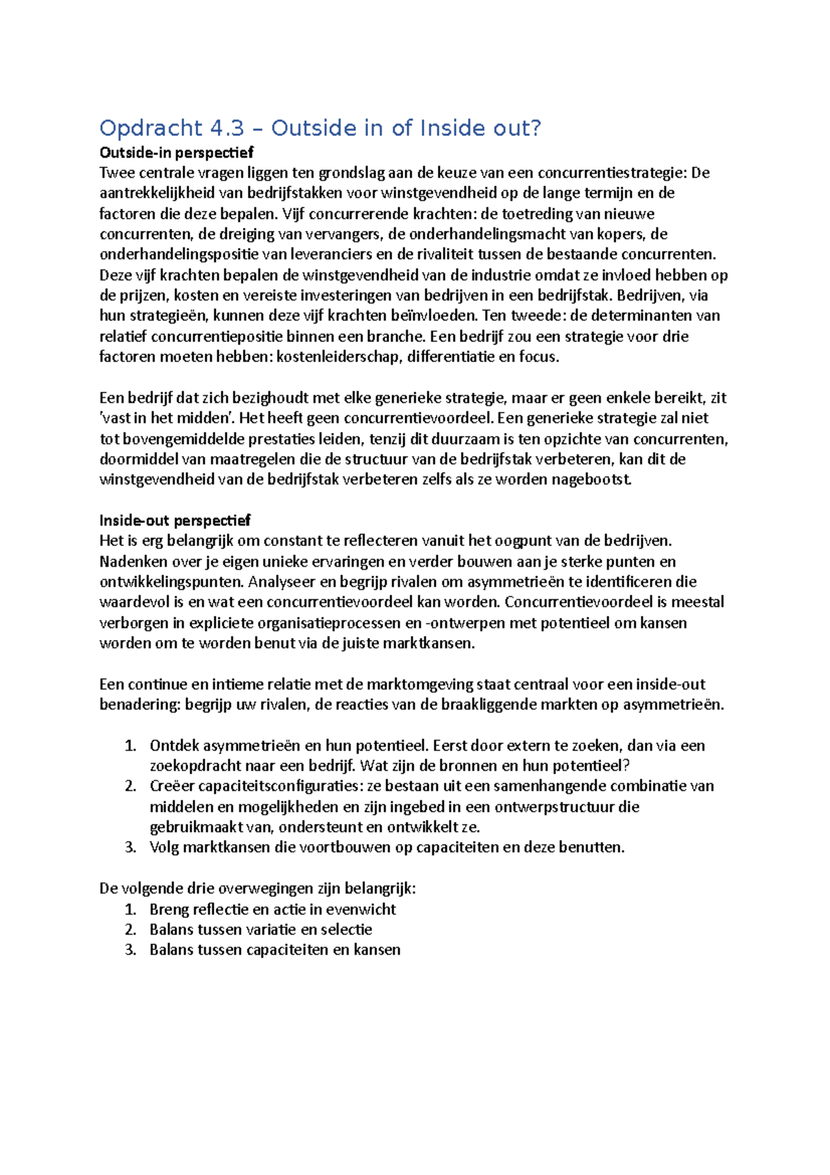 Opdracht 4.3 - Concurrentiestrategieën: Outside-in vs. Inside-out ...