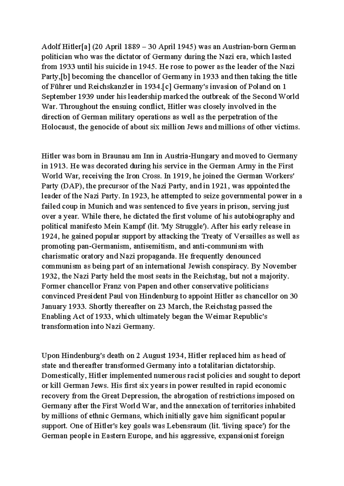 Adolf Hitler: Rise and Fall of the Nazi Dictator (HIST 101) - Studocu