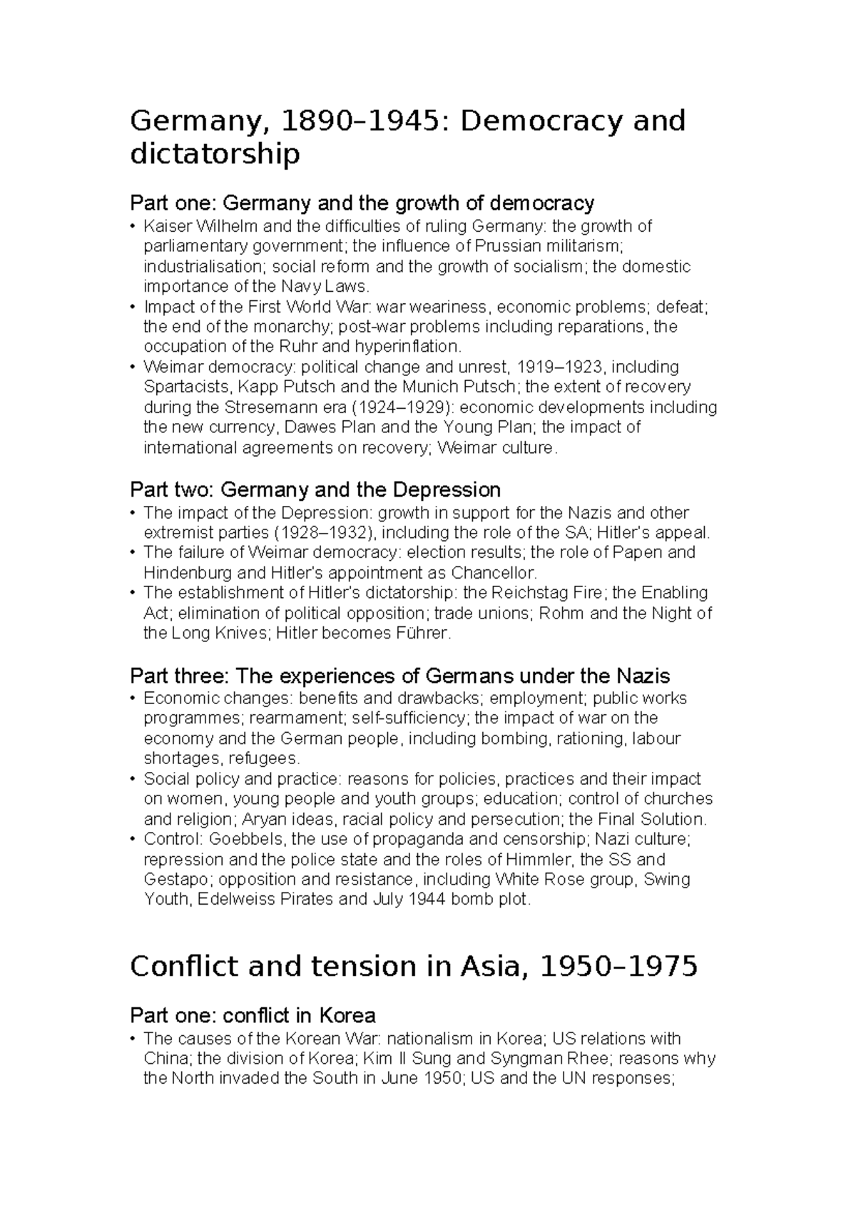Germany 1890-1945: Democracy, Dictatorship & Conflict in Asia - Studocu
