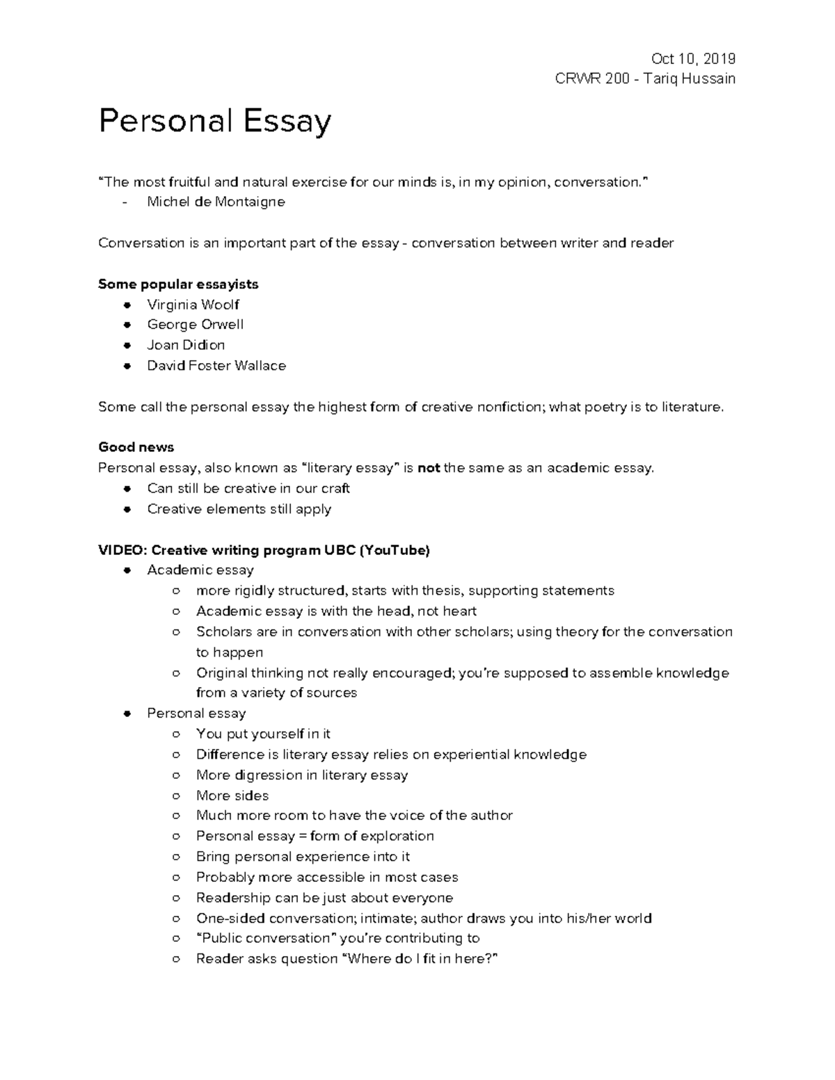2019 10 10 - Personal Essay - CRWR 200 - Tariq Hussain Personal Essay ...