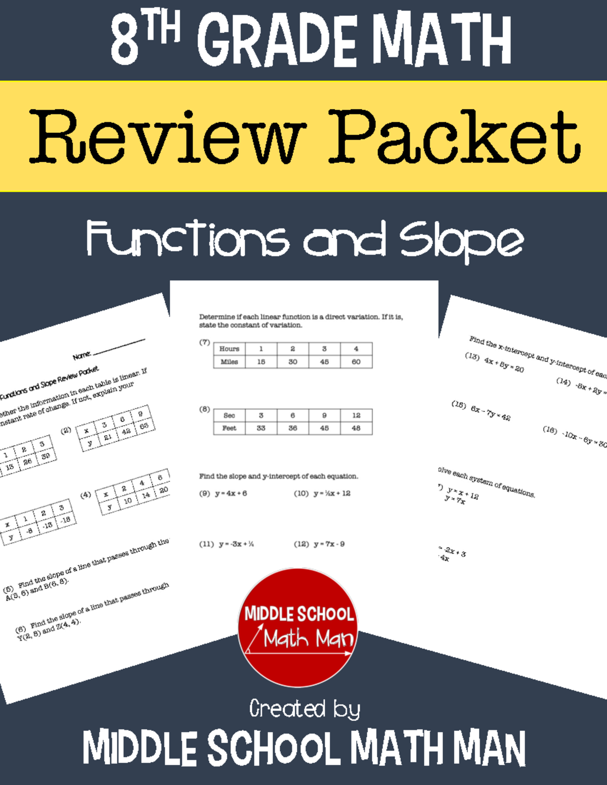 8th Grade Math Functions & Slope Review Packet (Printed & Digital ...