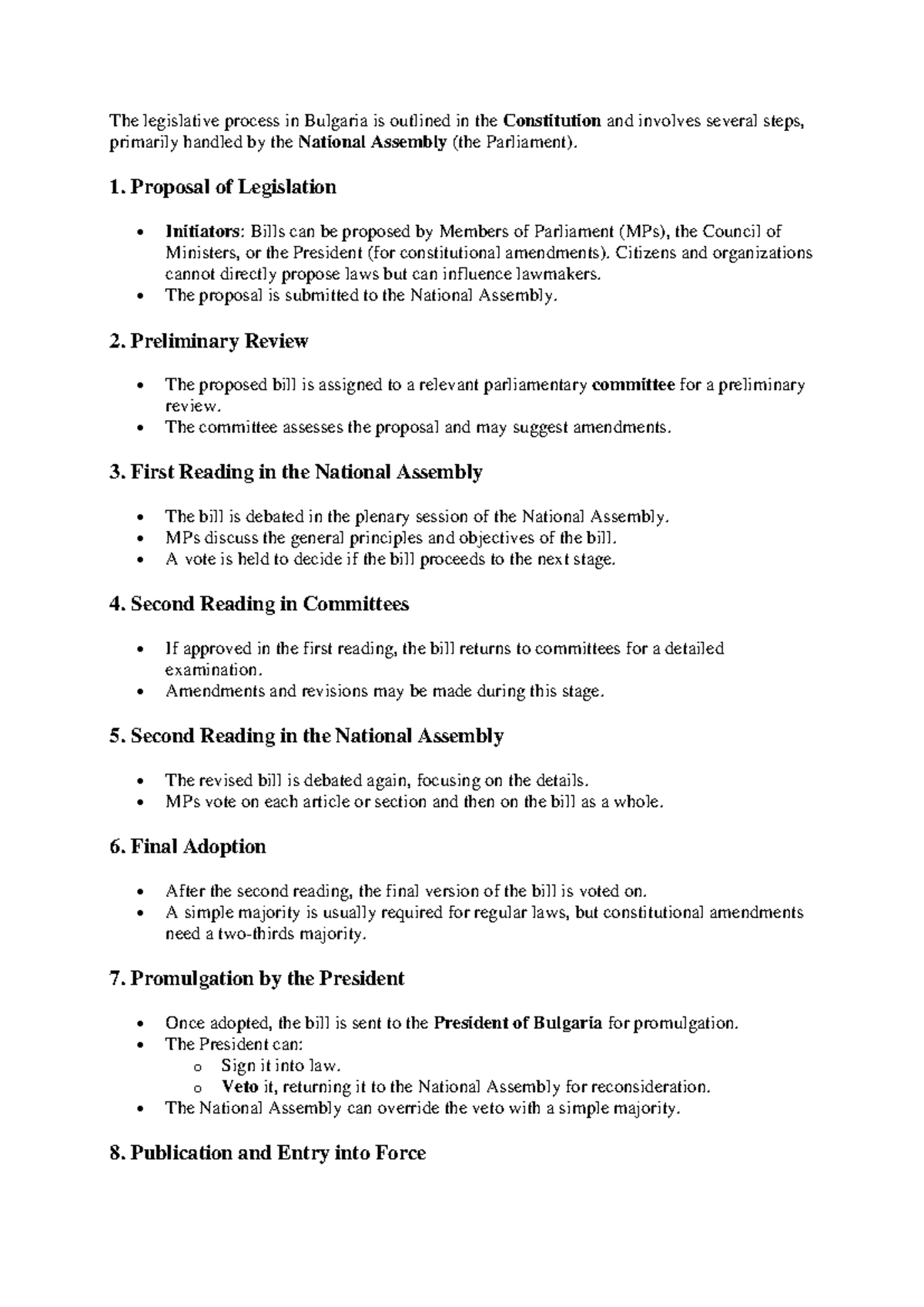 BULG 101: Overview of the Legislative Process in Bulgaria - Studocu