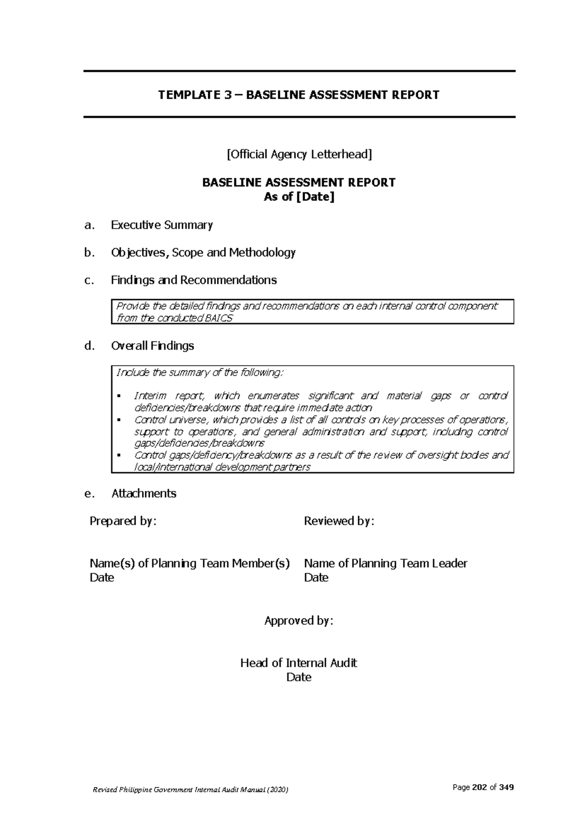 Baseline Assessment Report Template: Findings & Recommendations - Studocu