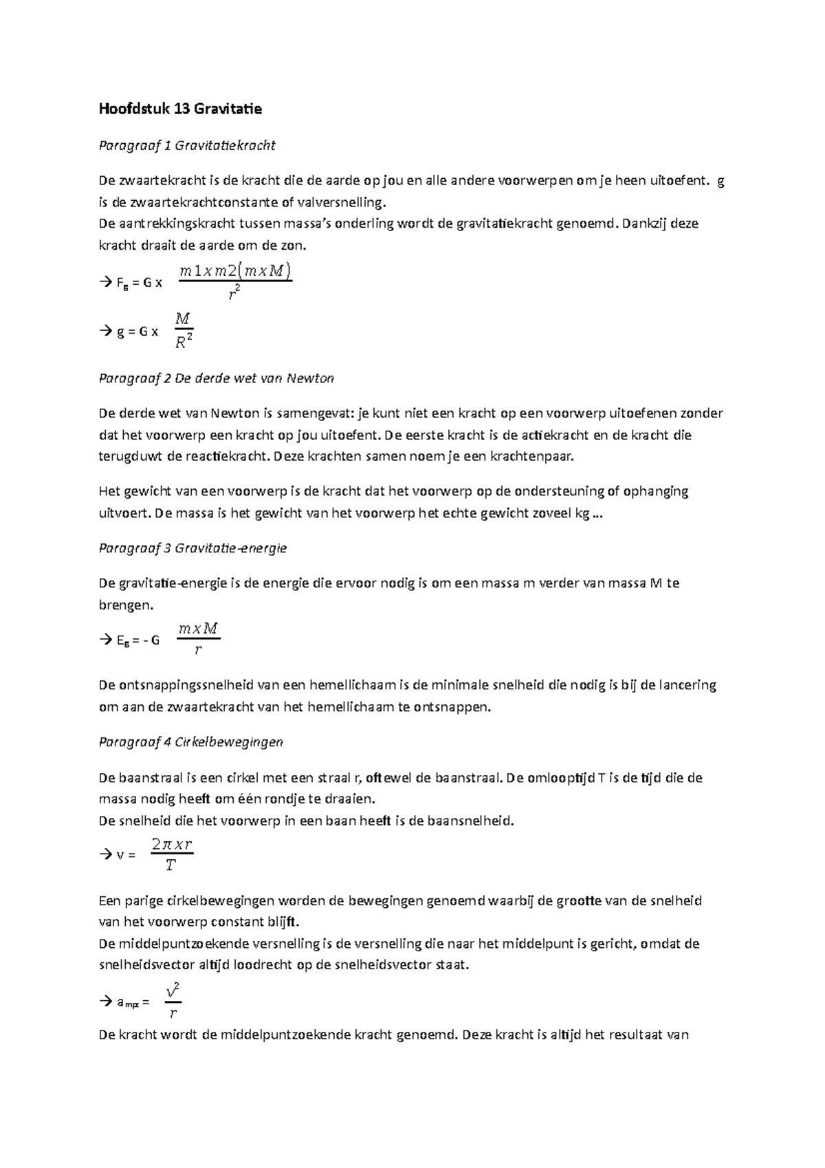 Hoofdstuk 13 en 14: Gravitatie en Natuurwetten VWO Natuurkunde ...