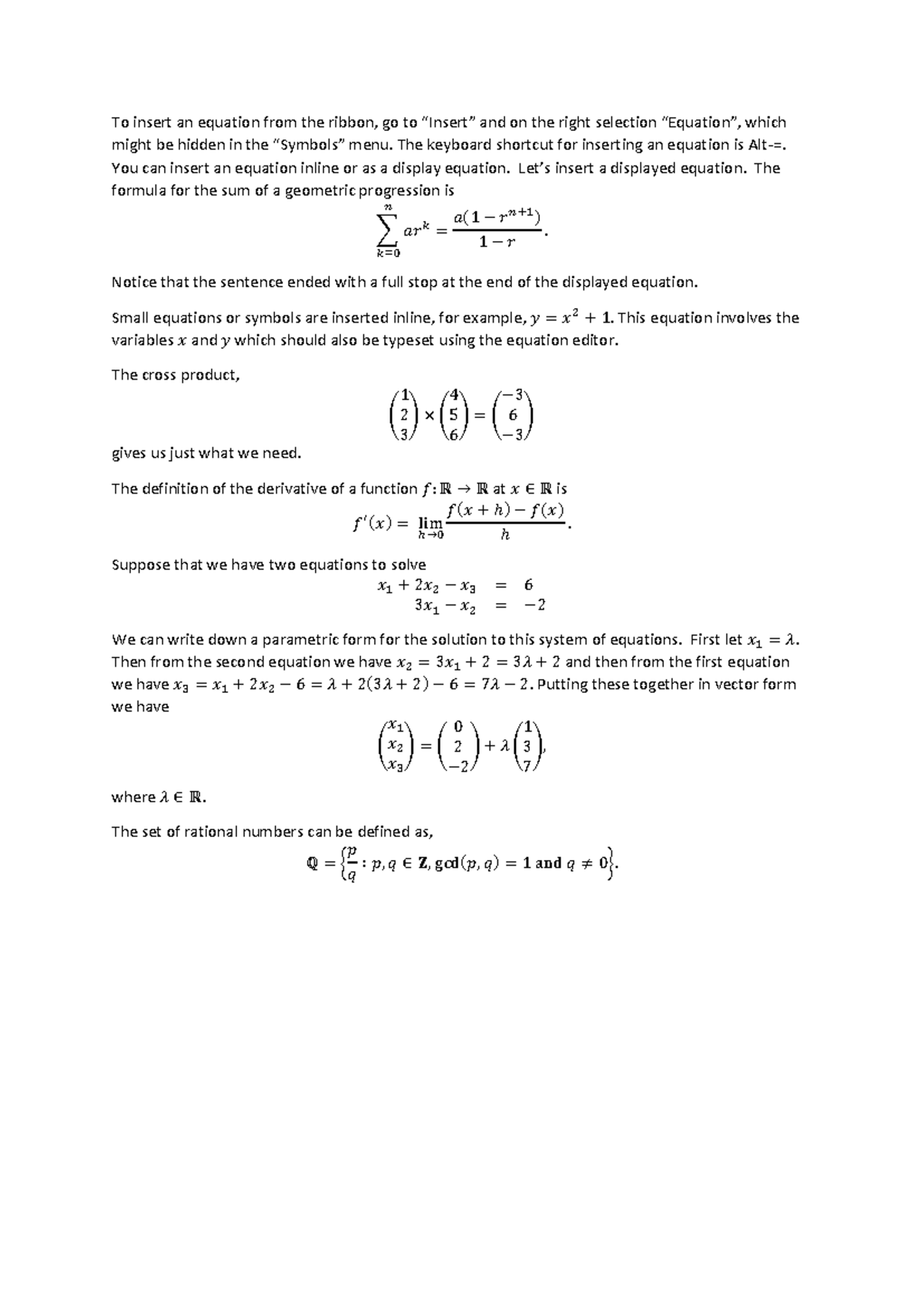 Equation editor examples - To insert an equation from the ribbon, go to ...
