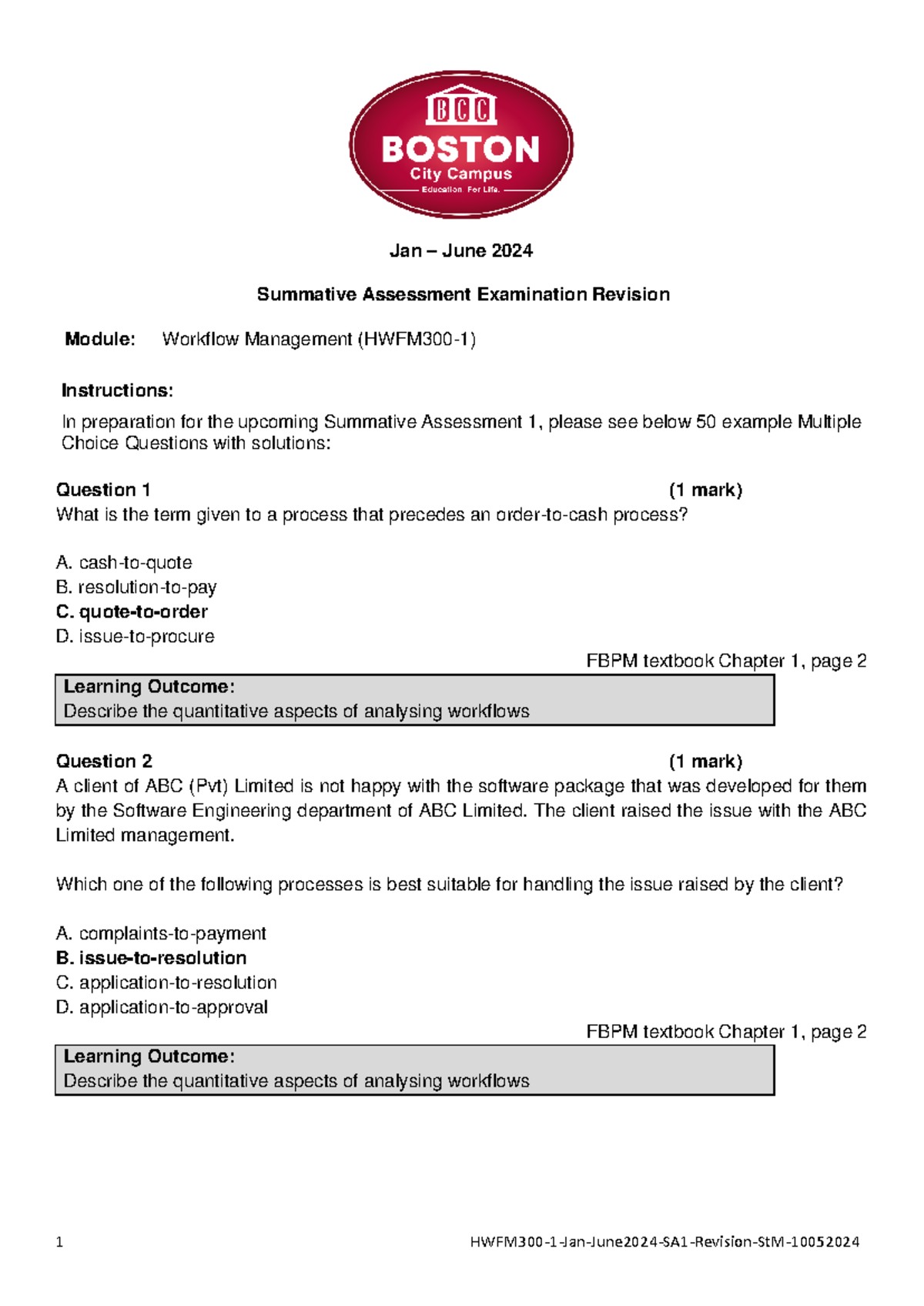 HWFM300-1 Summative Exam Revision: Workflow Management Questions - Studocu