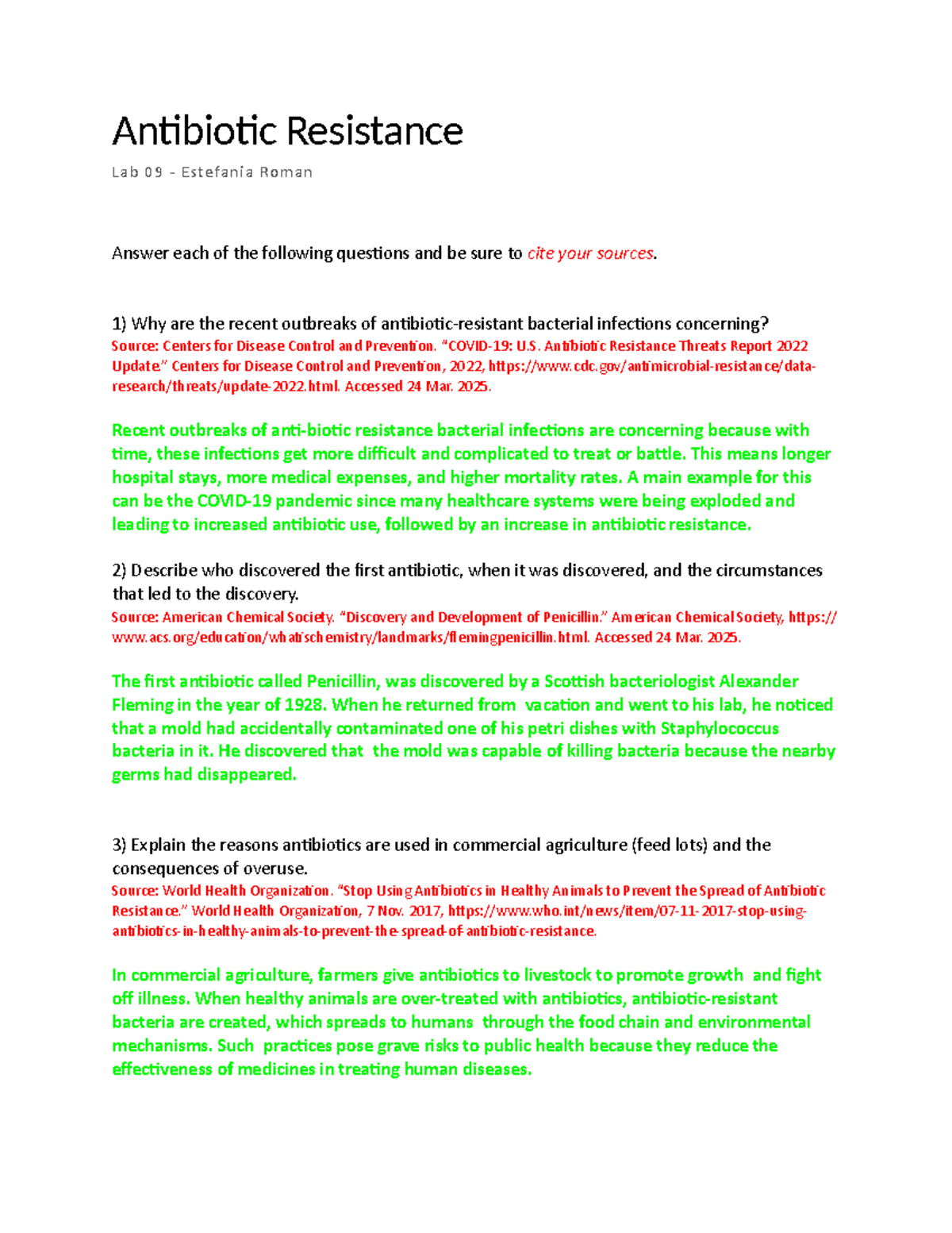 Lab 09 - Estefania Roman: Antibiotic Resistance Worksheet 2025 - Studocu