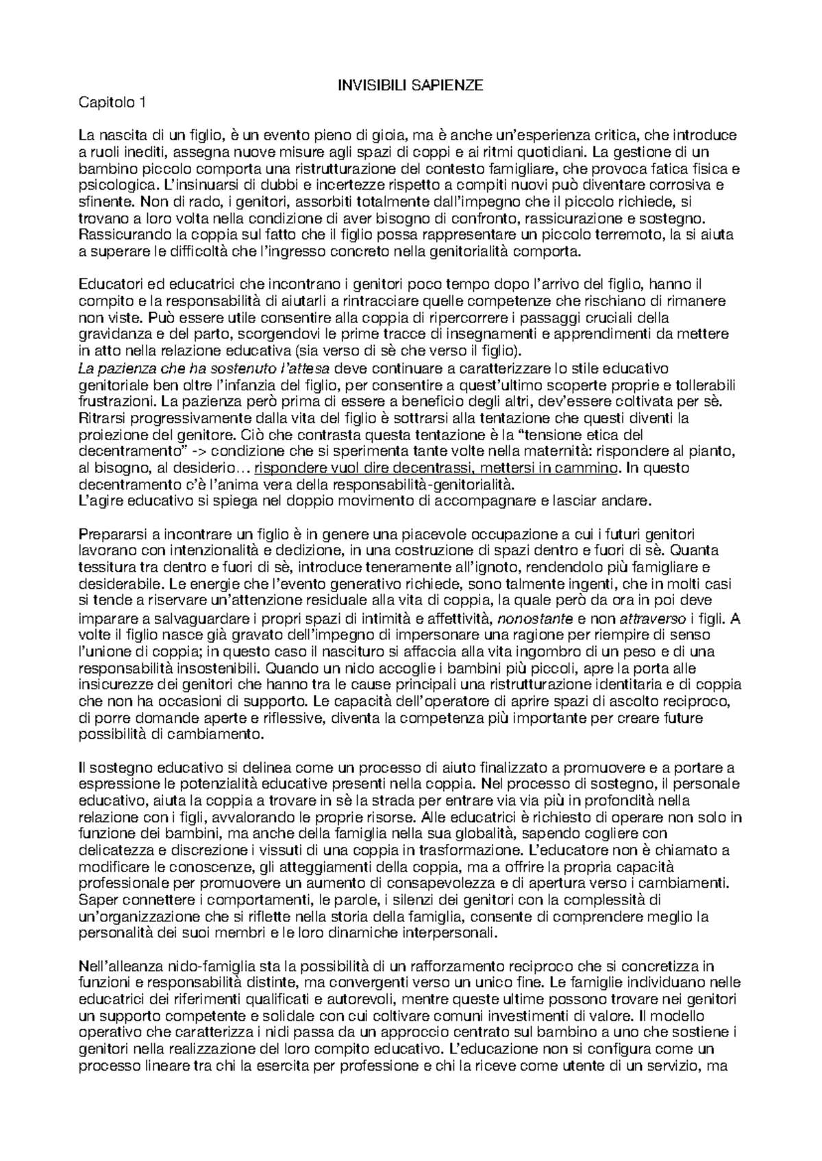 Invisibili sapienze - INVISIBILI SAPIENZE Capitolo 1 La nascita di un ...
