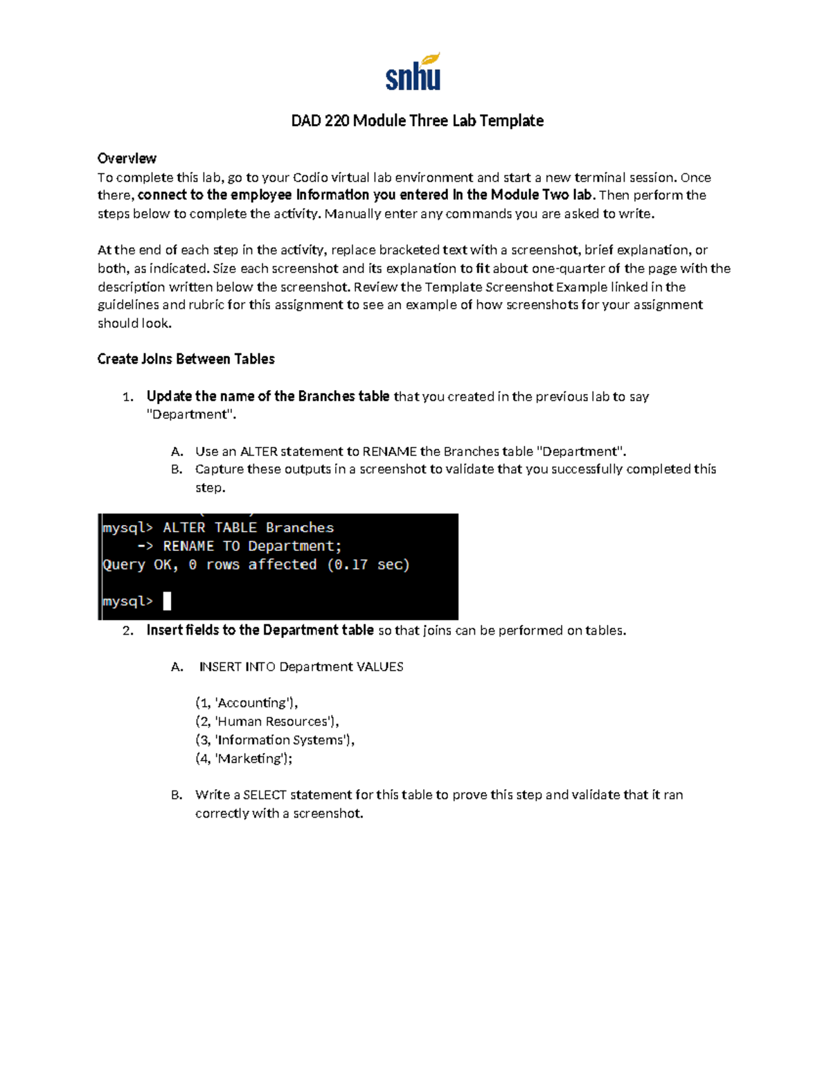 DAD 220 Module 3 Lab: Table Joins and Data Management Techniques - Studocu