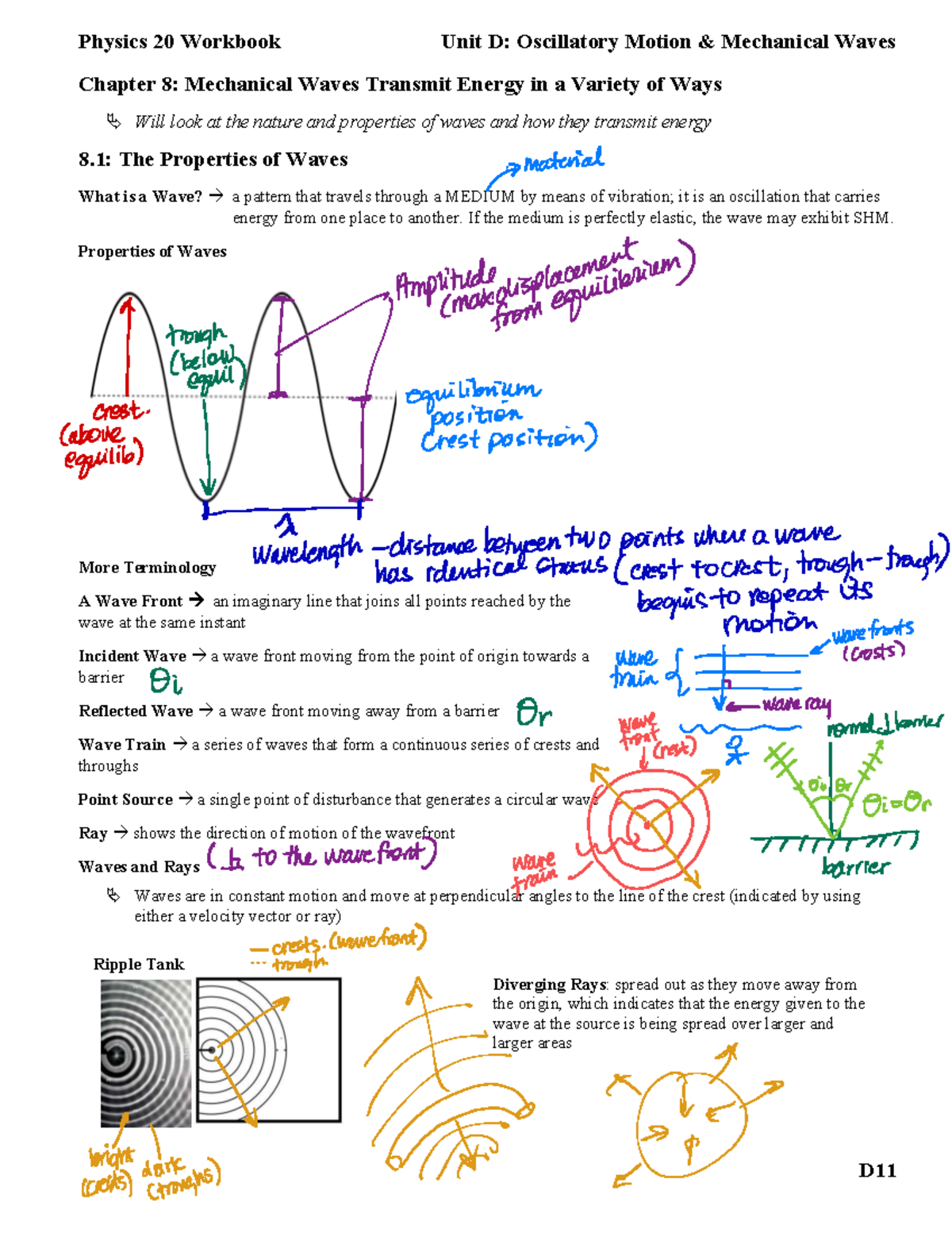 Physics 20 Workbook Unit D: Oscillatory Motion & Mechanical Waves ...