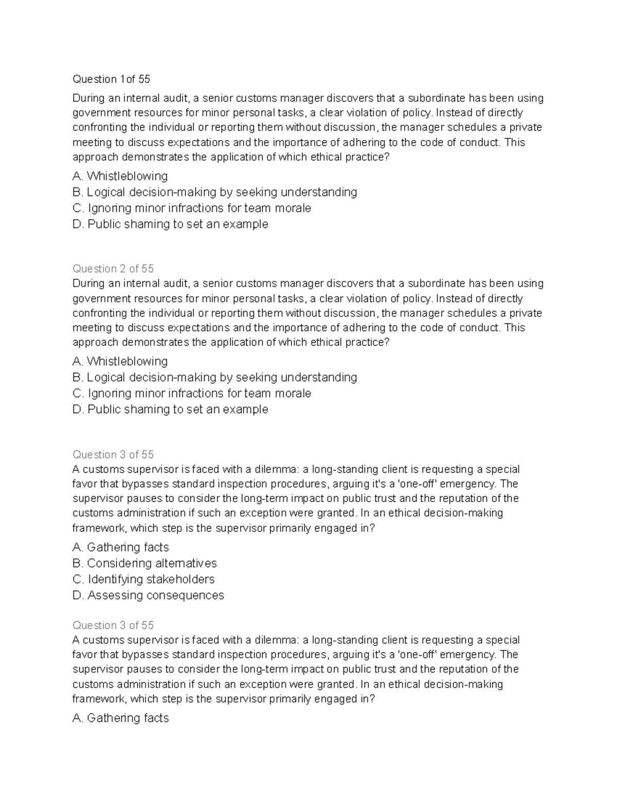 Ethics in Customs Management: Exam Questions and Answers (CUST 101 ...