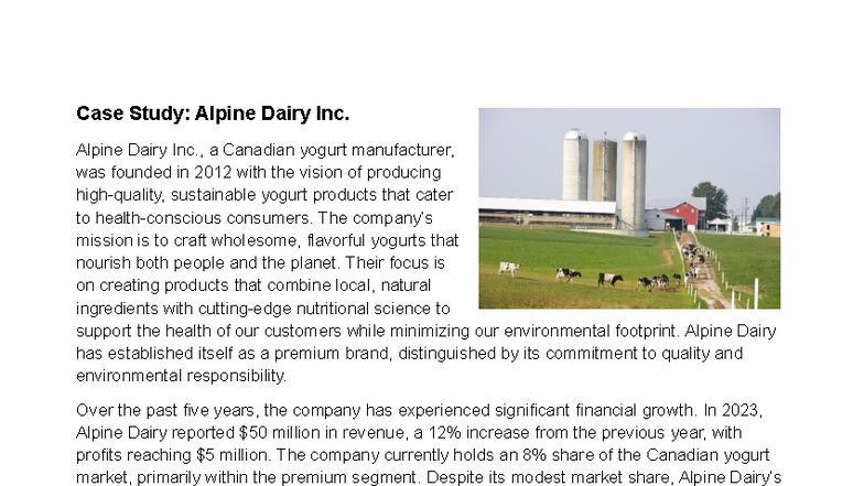 Case Study: Expansion Opportunities for Alpine Dairy Inc. in New ...