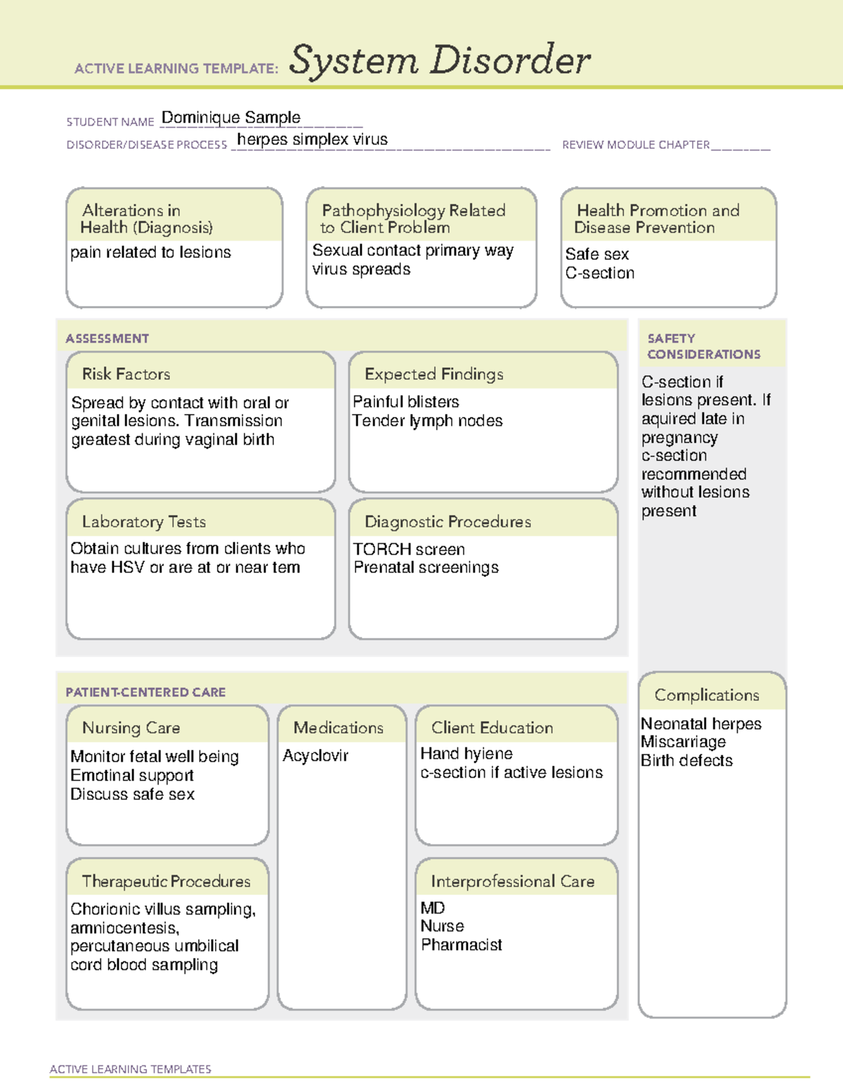 Herpes Simplex Virus (HSV) System Disorder: Active Learning Template ...