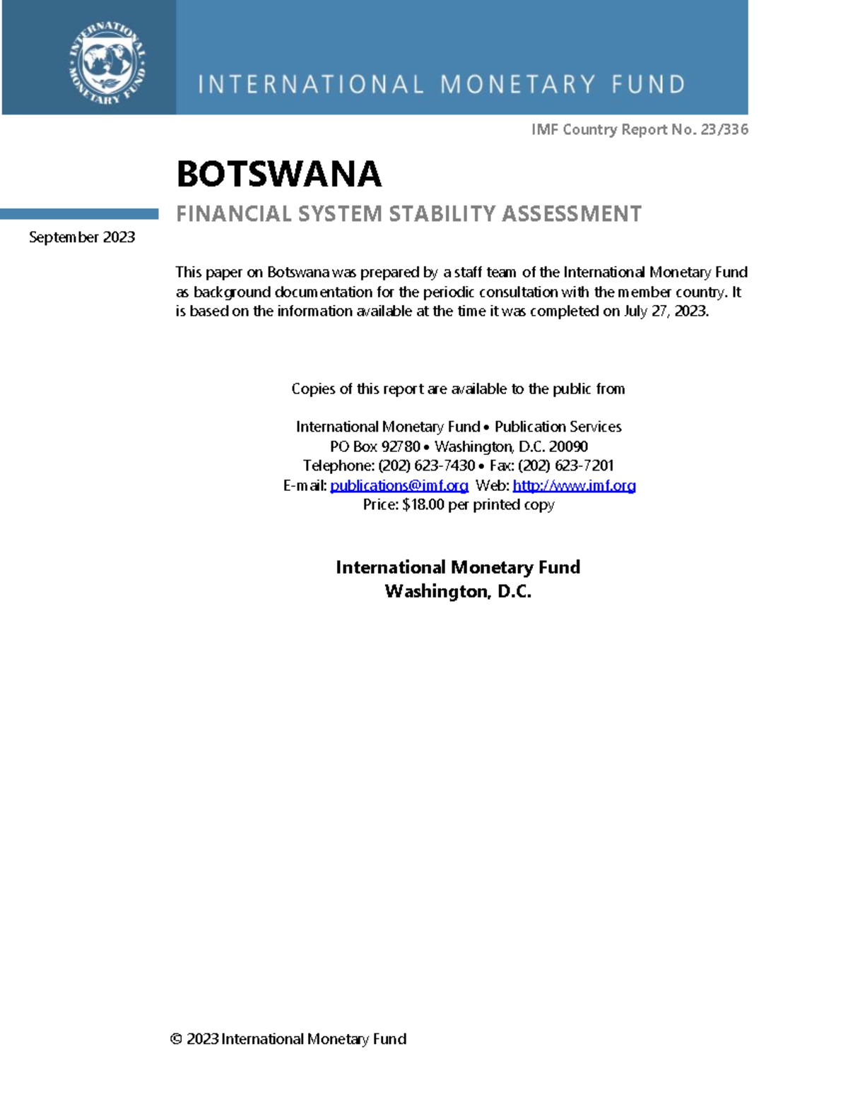 IMF Country Report: Botswana Financial System Stability Assessment ...