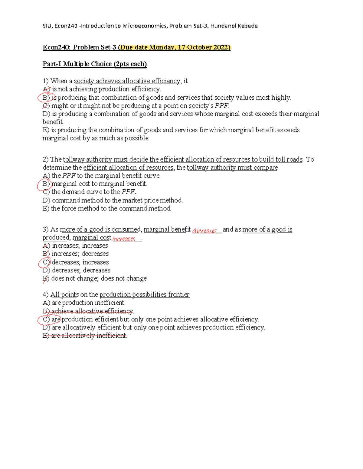 Problem Set 3 - Fall 2022 - Econ240: Problem Set-3 (Due date Monday, 17 ...