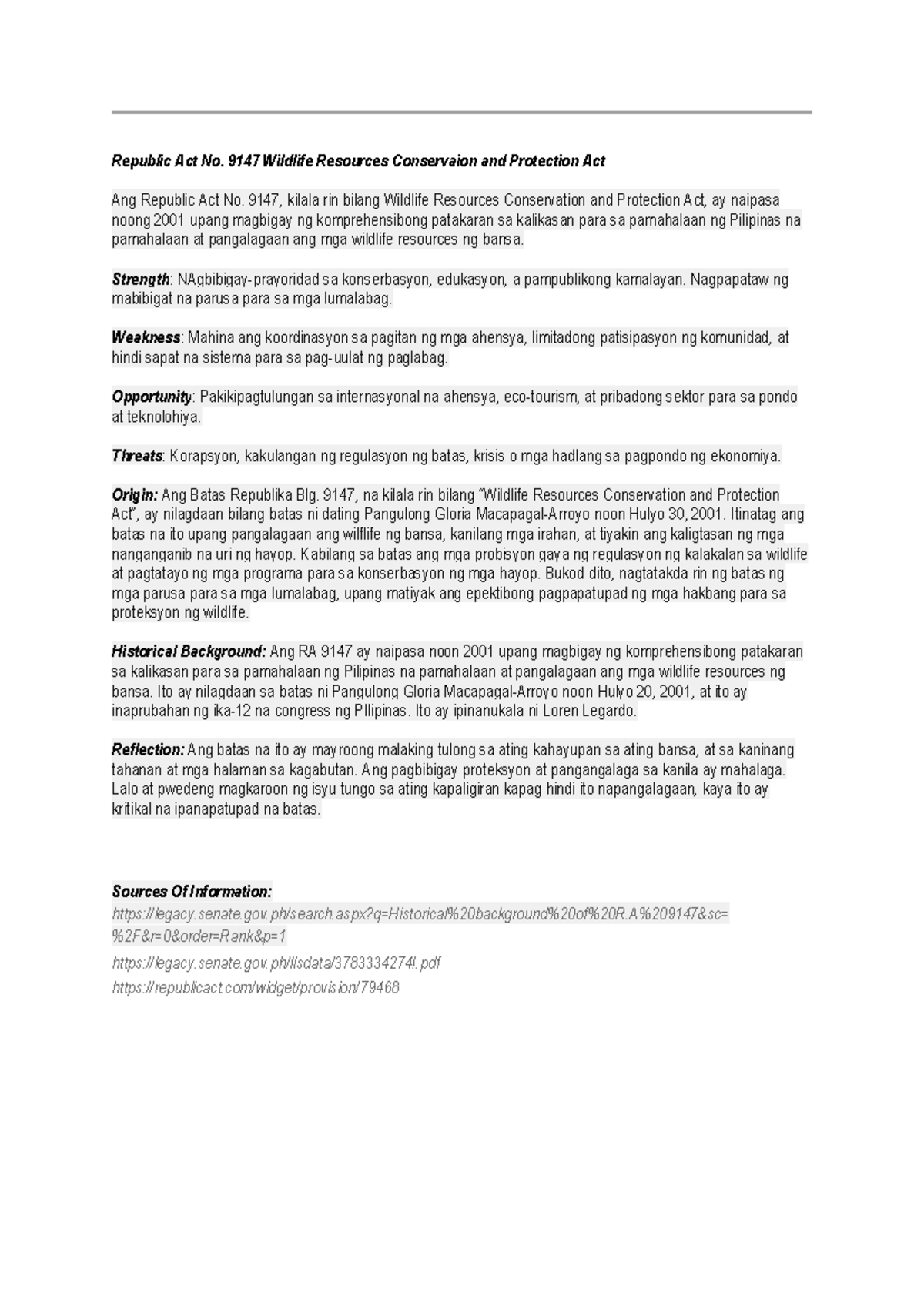RA-9147-1 - Wildlife Resources Conservation and Protection Act Summary ...