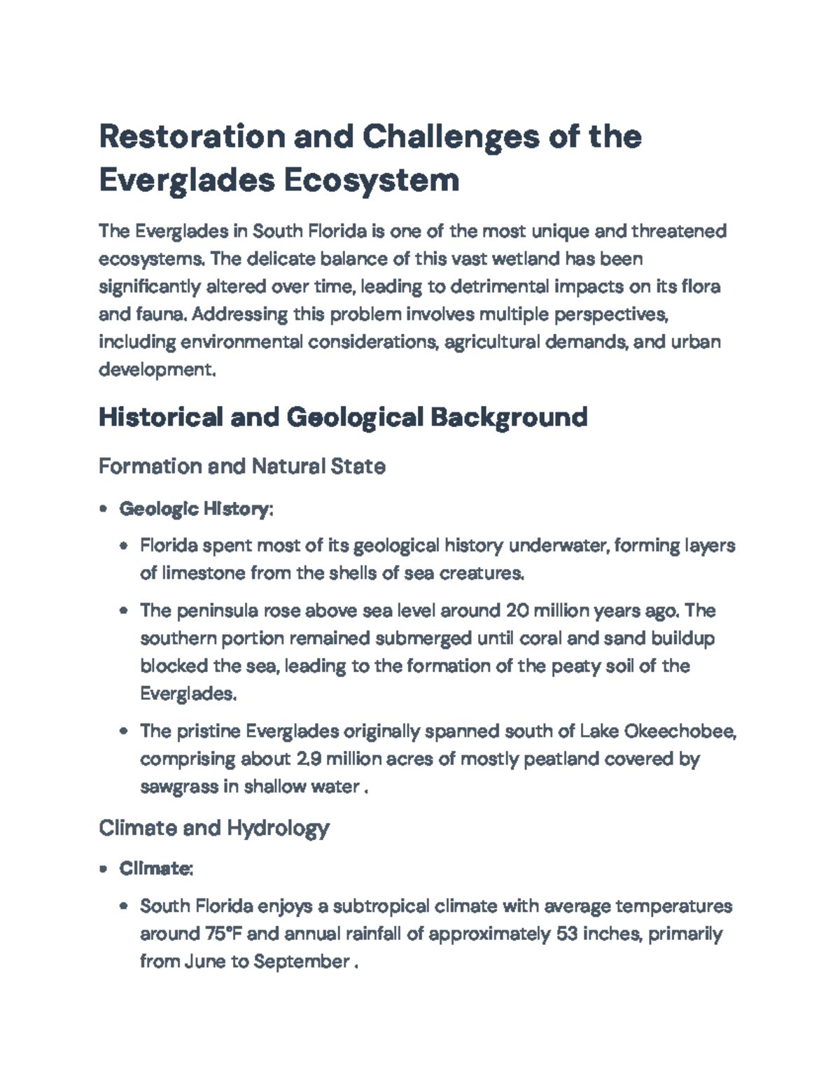 Restoration Challenges in the Everglades Ecosystem: A Comprehensive ...