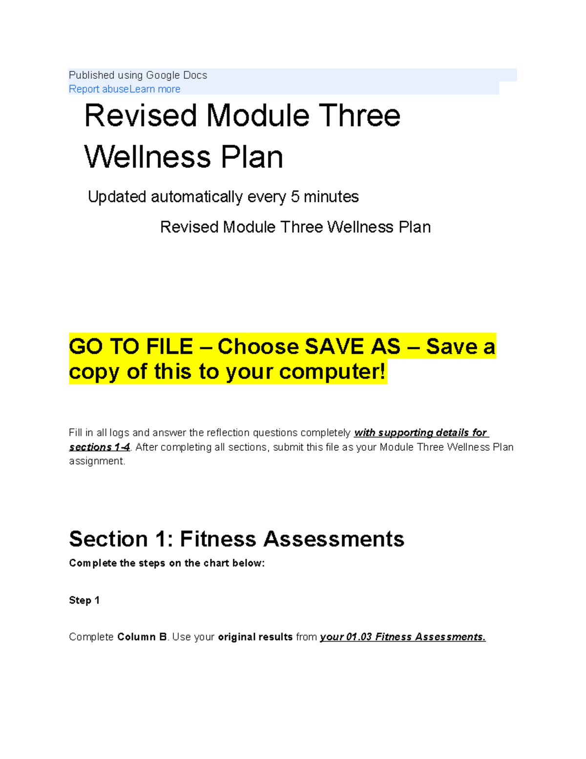 Module 3 Wellness Plan: Fitness Assessments & Activity Logs - Studocu