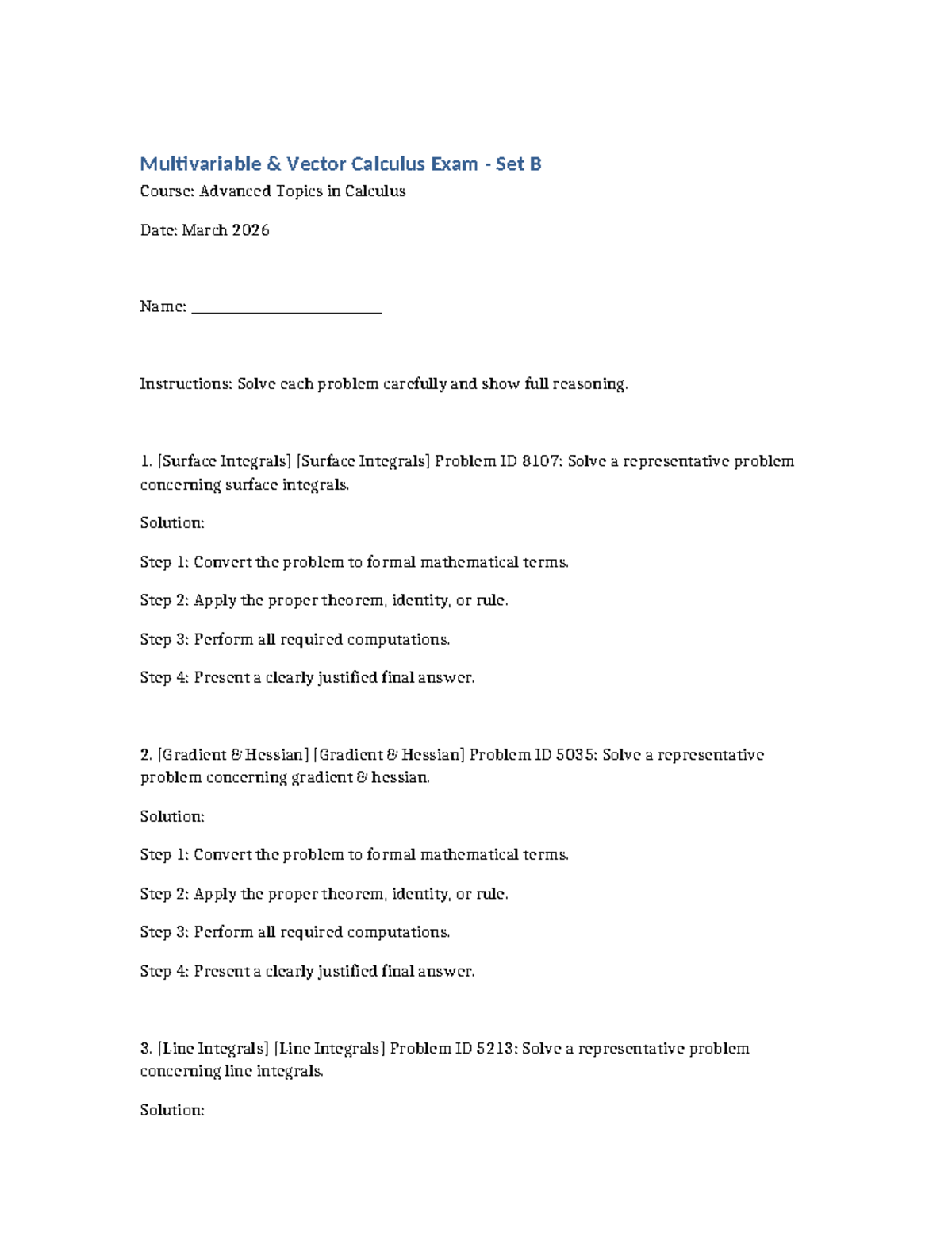 Multivariable Vector Calculus Exam Set B - Math 5142 - Studocu