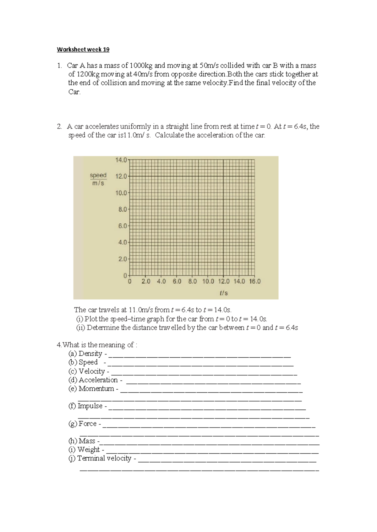 Physics Worksheet Week 19: Collision, Motion & Forces - Studocu