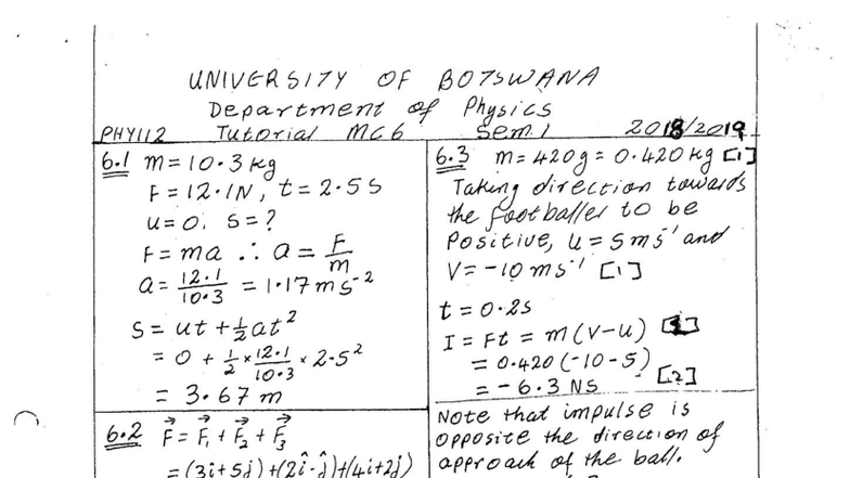 PHY112 Tutorial MC6 Solutions - Physics Concepts and Calculations - Studocu