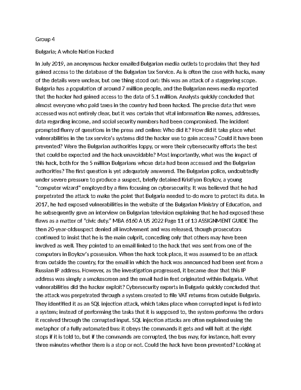 MBA 6160 Case Study: Analyzing the 2019 Bulgarian Tax Database Hack ...