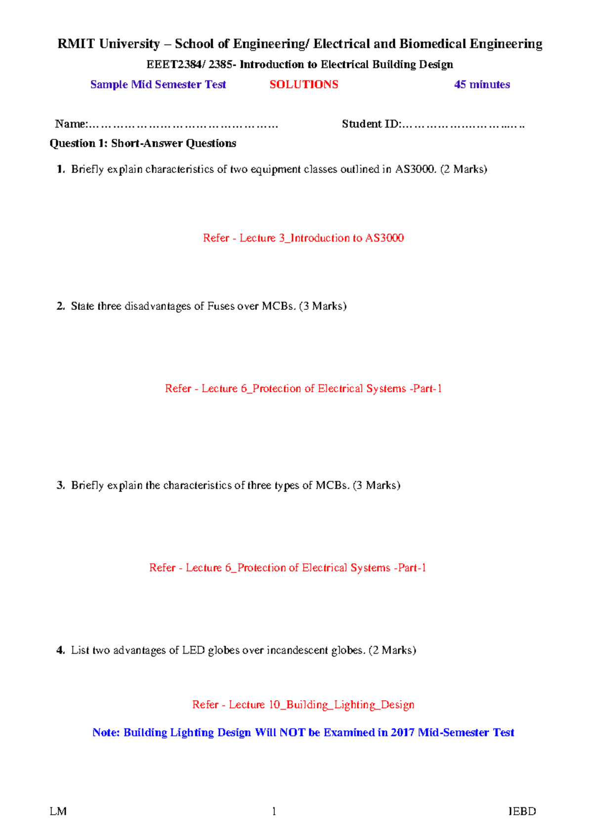 Sample/practice exam 6 October 2018, answers - RMIT University – School ...