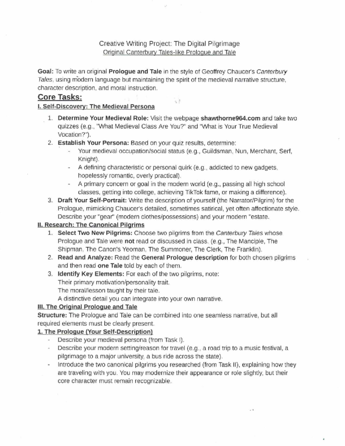 Canterbury Tales Activity: Creative Writing Project on Modern ...