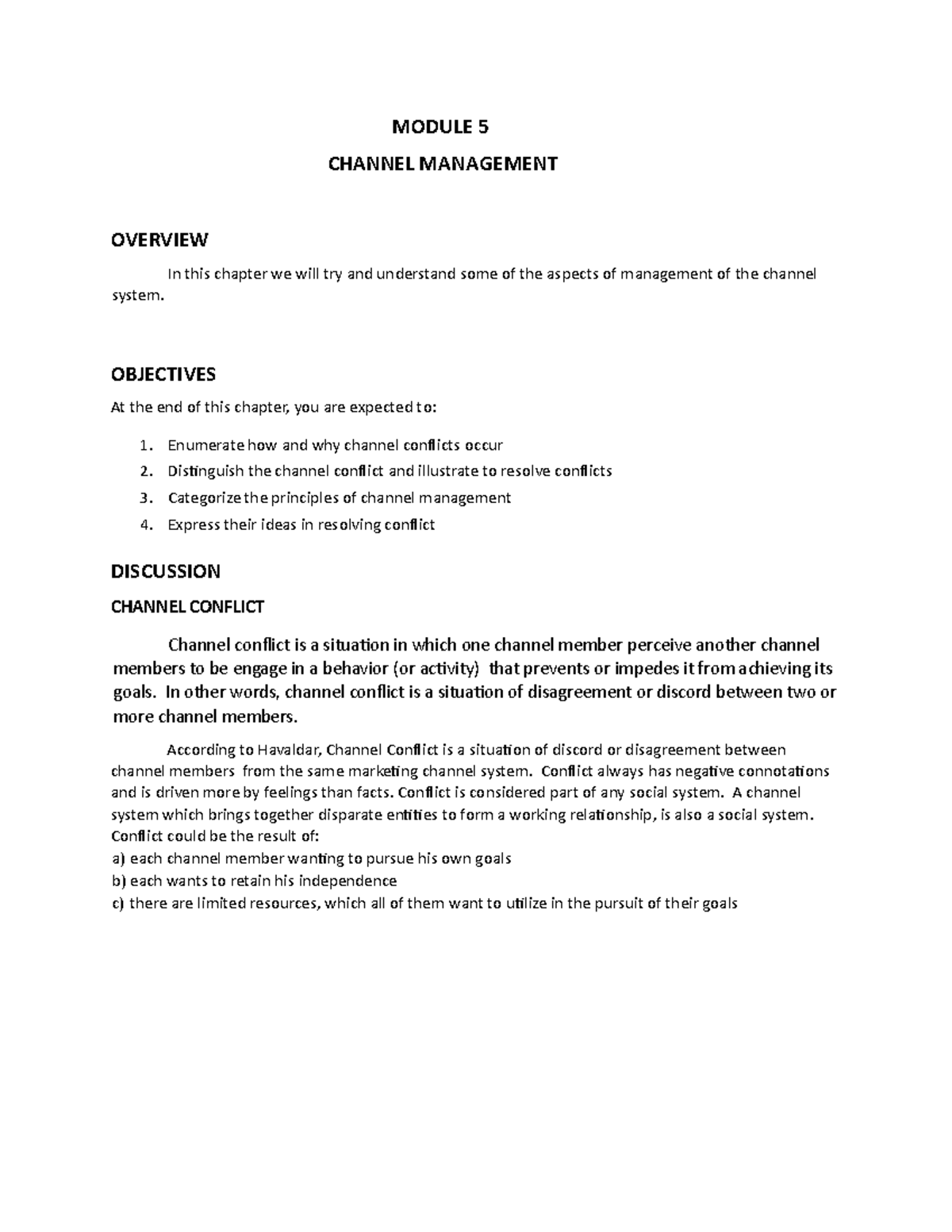 Lesson 5: Overview of Channel Management and Conflict Resolution - Studocu