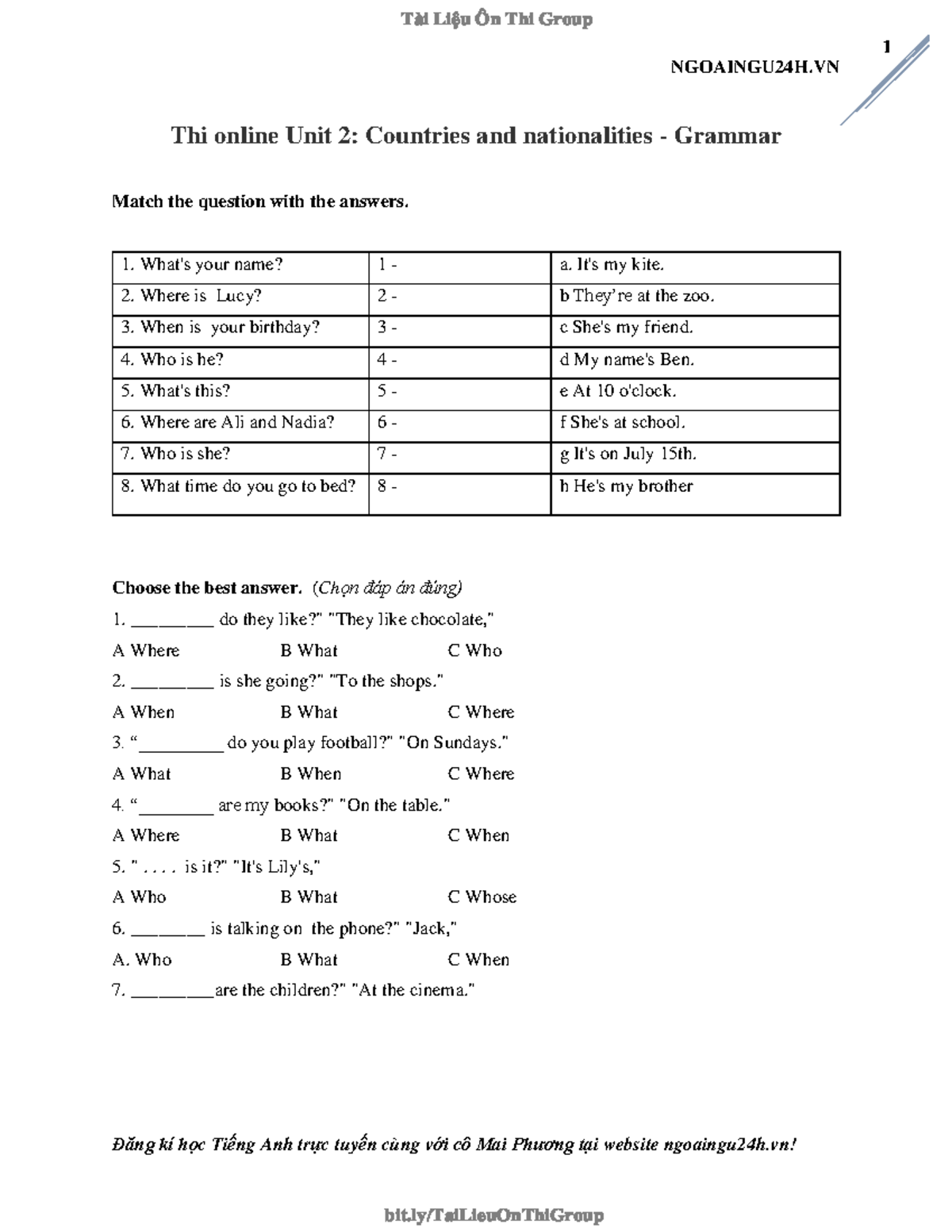 Thi Online Unit 2: Countries and Nationalities - Grammar Guide - Studocu