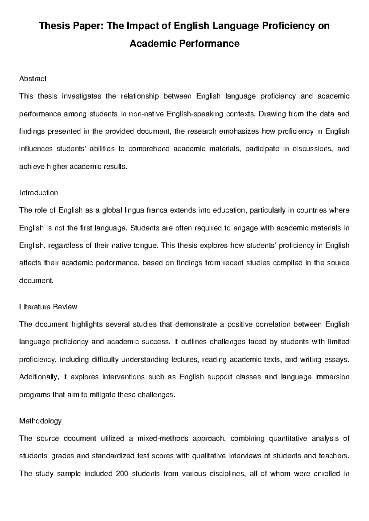 Thesis Paper: The Impact of English Proficiency on Academic Success ...