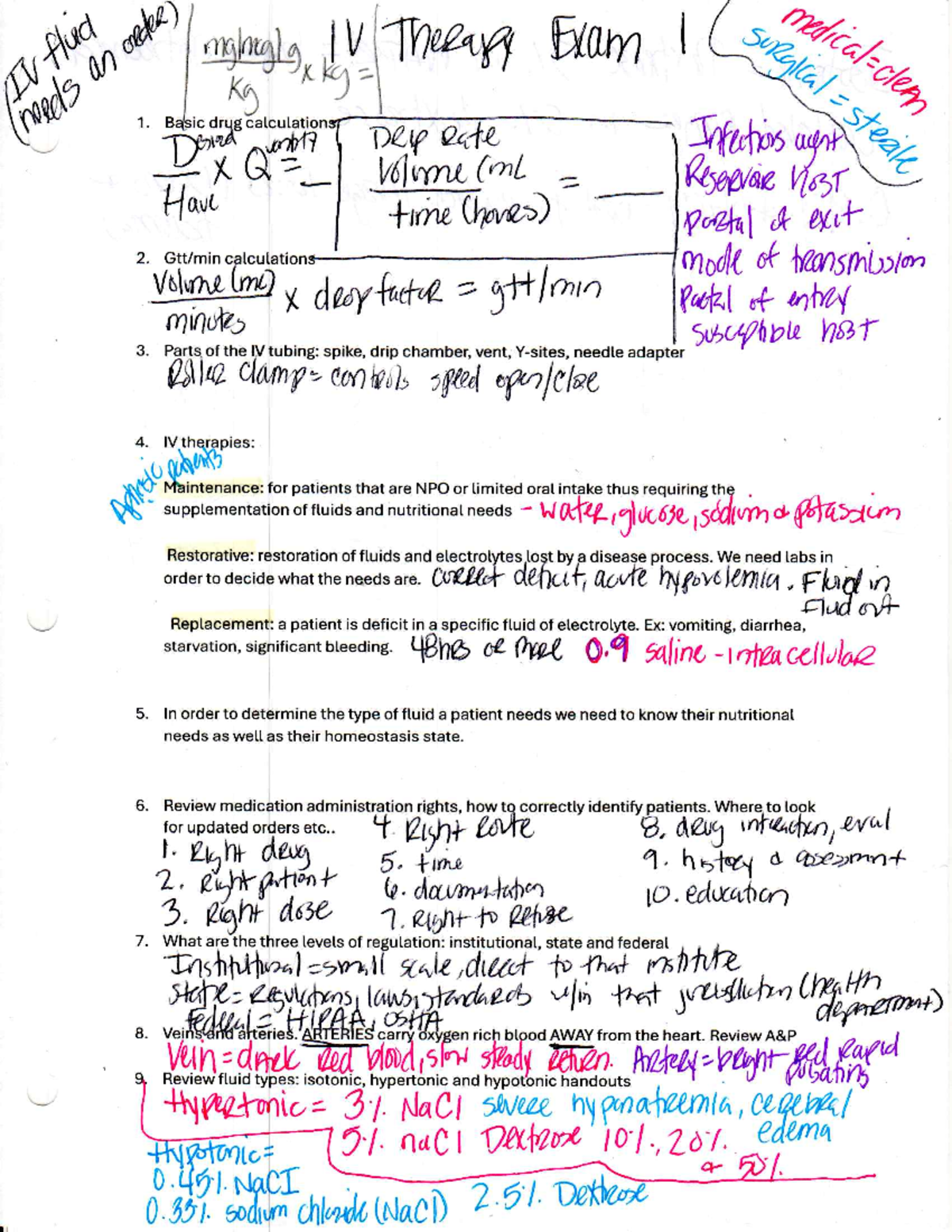 IV Therapy Exam I Study Guide: Key Concepts & Calculations - Studocu
