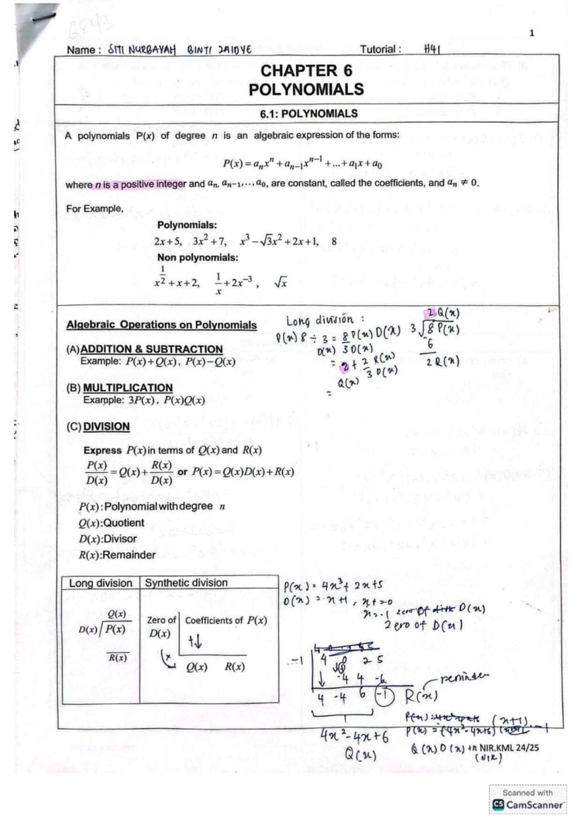6843 CHAPTER 6: POLYNOMIALS TUTORIAL NOTES - Studocu