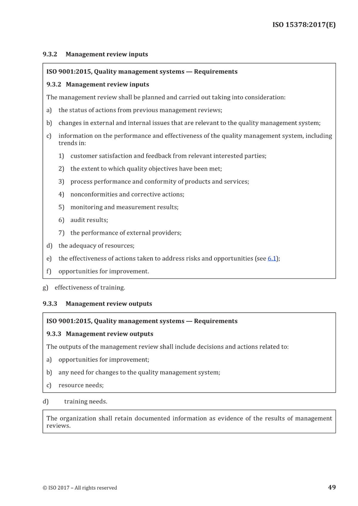 ISO 15378:2017(E) Management Review Inputs and Outputs in Quality ...