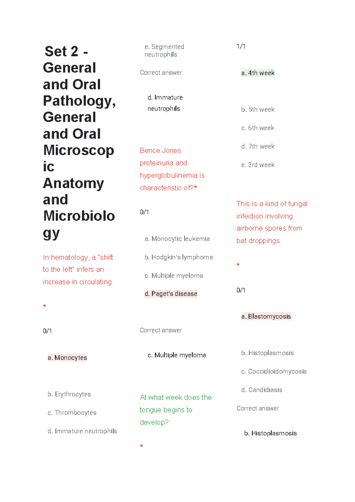 Set 2 - General & Oral Pathology, Microscopic Anatomy & Microbiology ...
