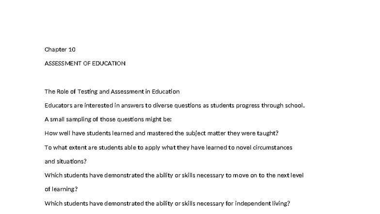Chapter 10: Assessment in Education - The Role of Testing and RtI - Studocu