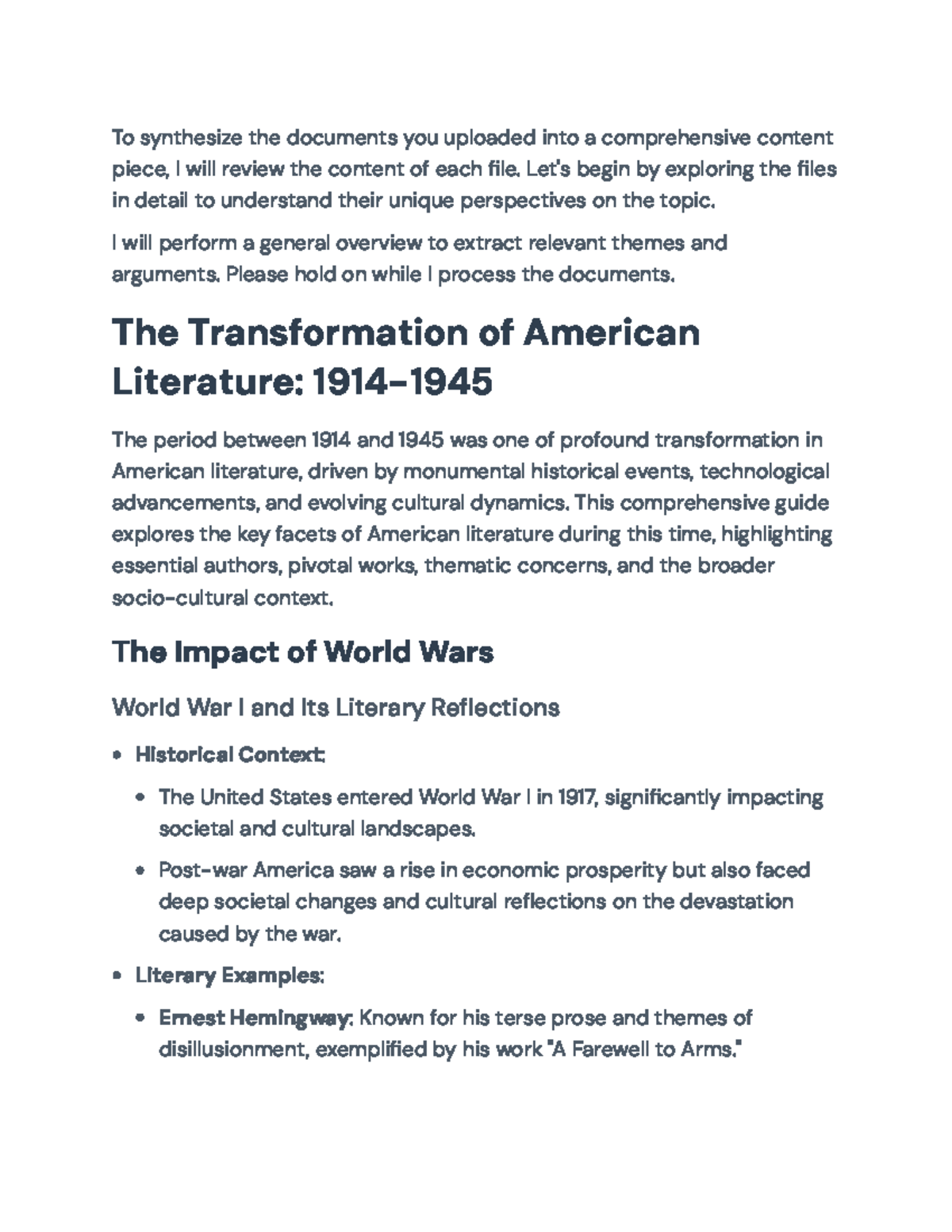 The Transformation of American Literature (ENG 202): 1914-1945 Overview ...