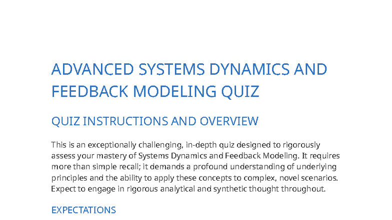 ADVANCED SYSTEMS DYNAMICS AND FEEDBACK MODELING QUIZ OVERVIEW - Studocu