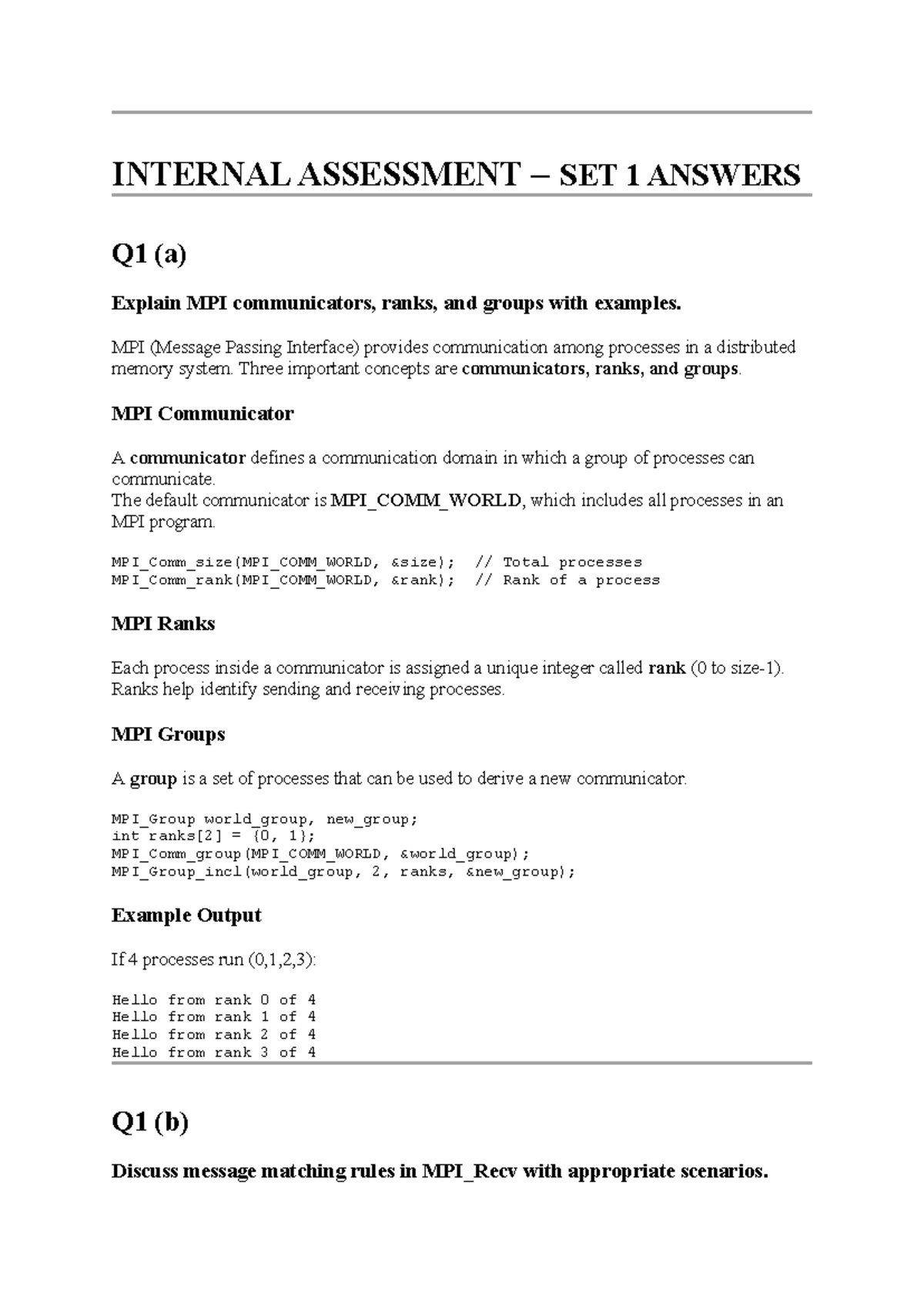 INTERNAL ASSESSMENT SET 1: MPI & OpenMP Concepts Explained - Studocu