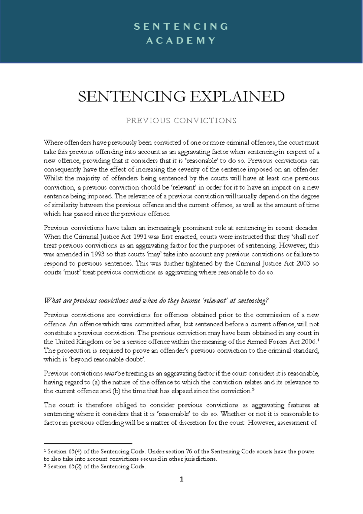 SENTENCING AND PREVIOUS CONVICTIONS: A DETAILED EXPLAINER - Studocu
